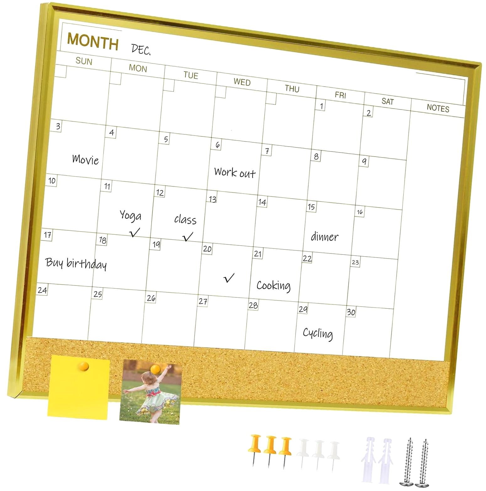 Myst Design Compact Magnetic Calendar Cork Board with Aluminum Frame ...