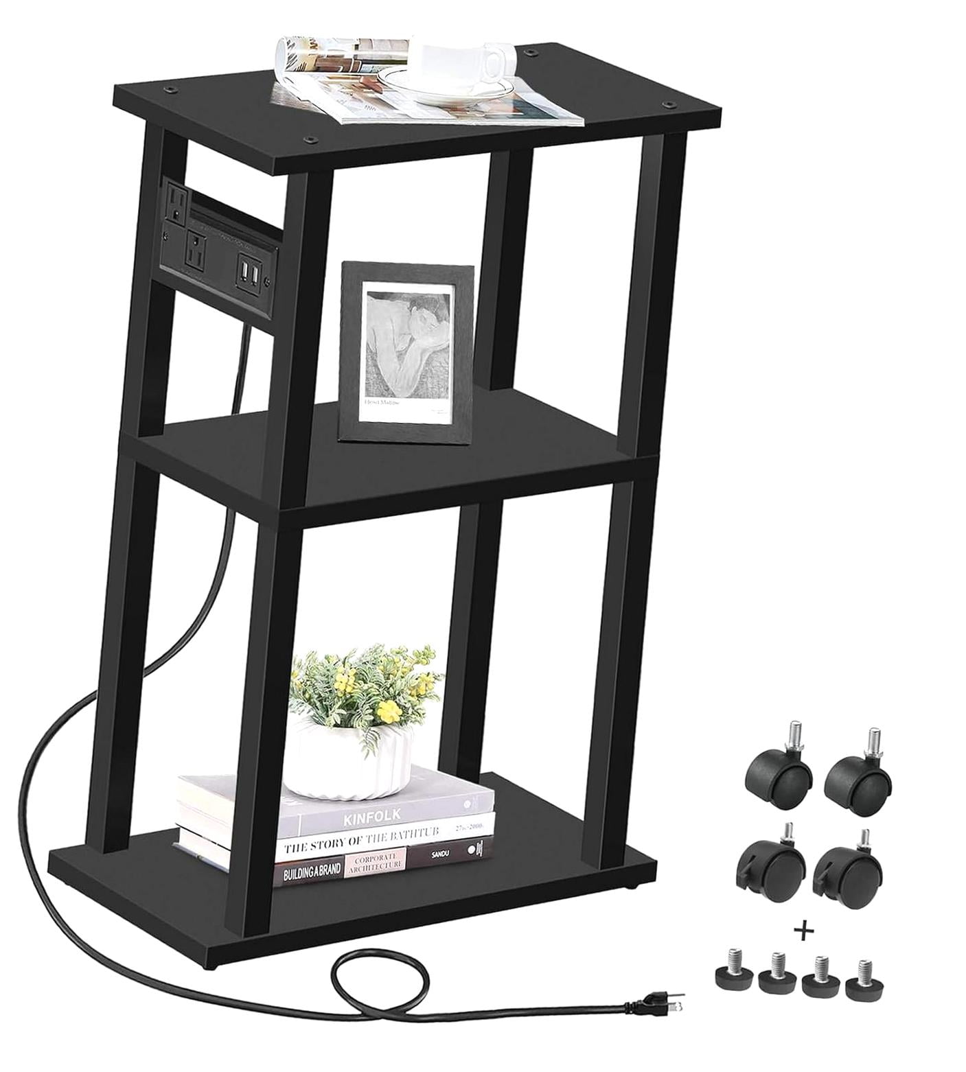 Myst Design Compact Narrow Side Table with Charging Station, Slim End ...