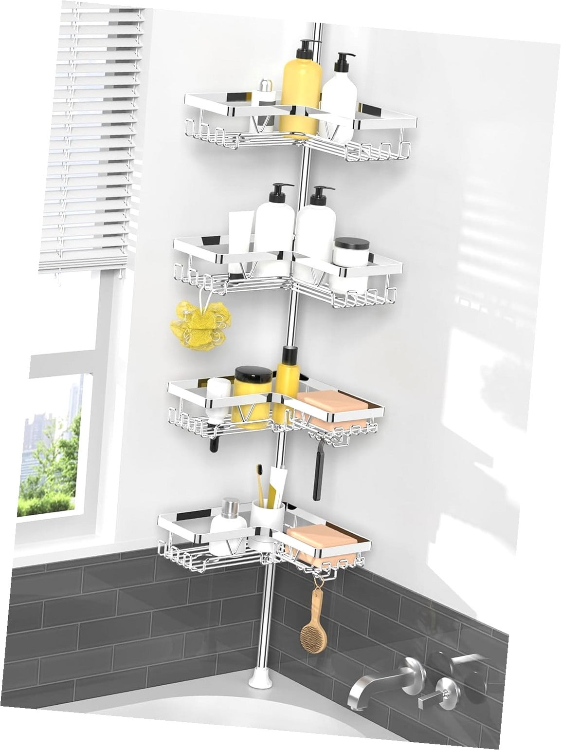 Myst Design Corner Shower Caddy Tension Pole 4-Tier Shower Tension Rod ...