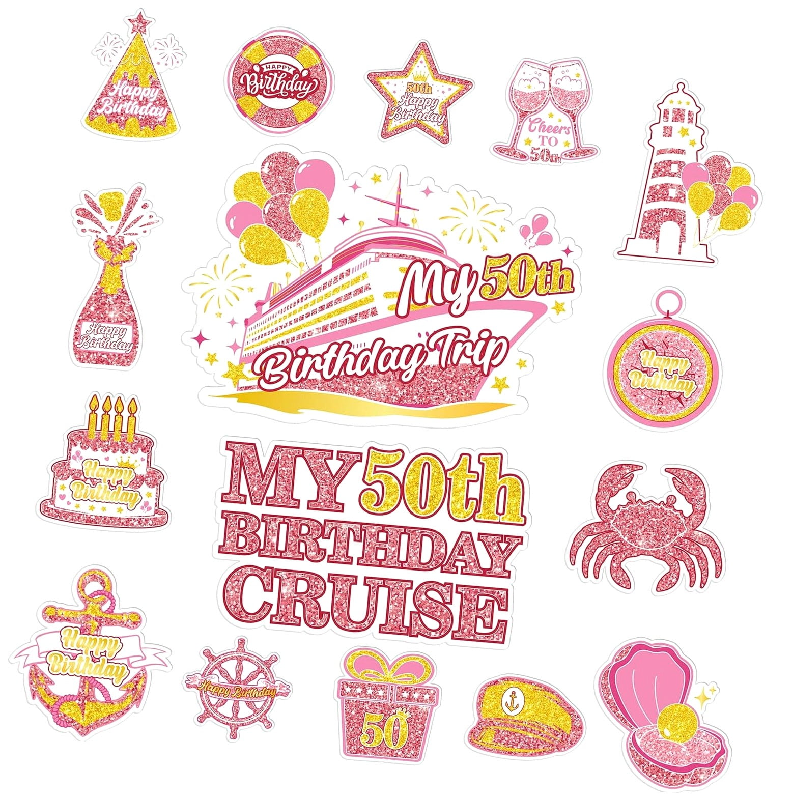 Myst Design Cruise Door Decorations 16 Pcs Rose 50th Birthday Cruise ...