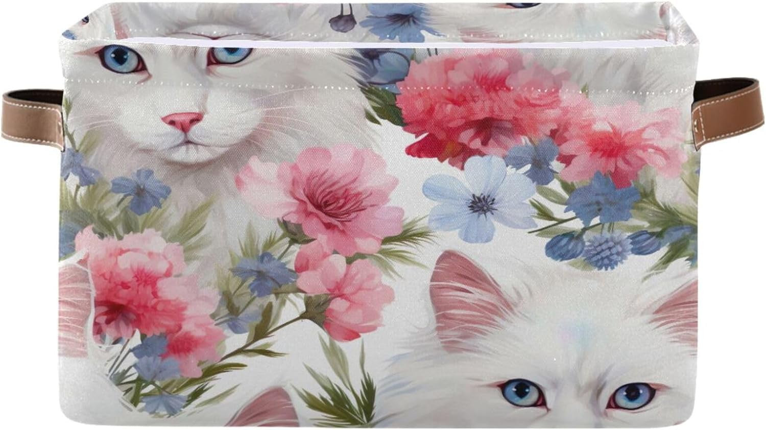 Myst Design Cute White Cats Shelf Storage Baskets, Foldable Fabric ...