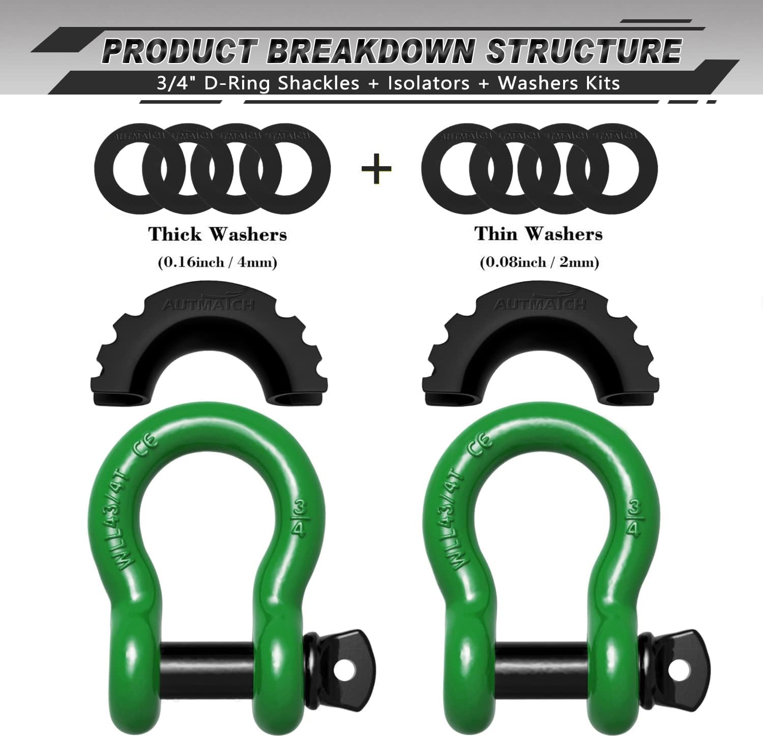 Myst Design D Shackle 3/4" Shackles (2 Pack) with 41,887Ibs Break ...