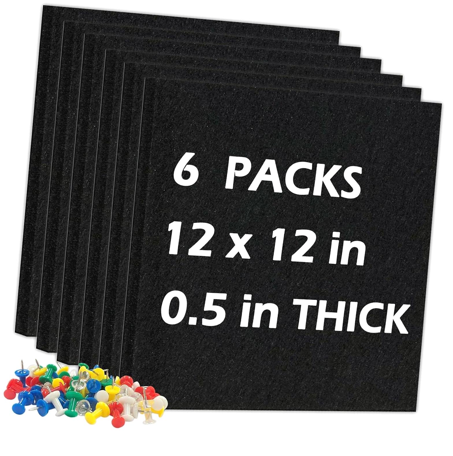 Myst Design DOLLAR Felt Cork Board Tiles, 6 Packs 12" x 12" 1/2" Thick ...