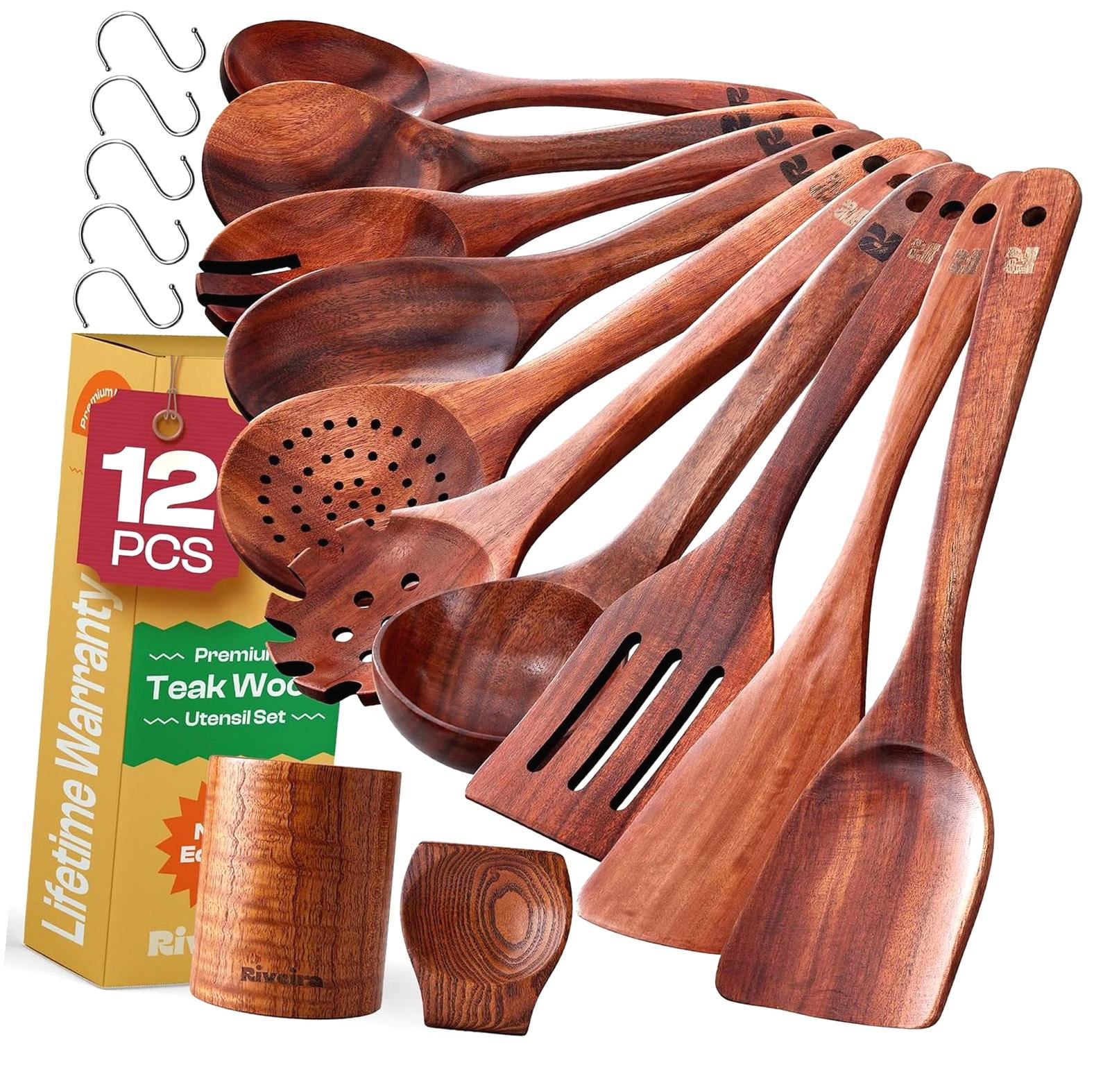 Myst Design Dark Teak Kitchen Utensils Set - 12-Piece Cooking Utensils ...