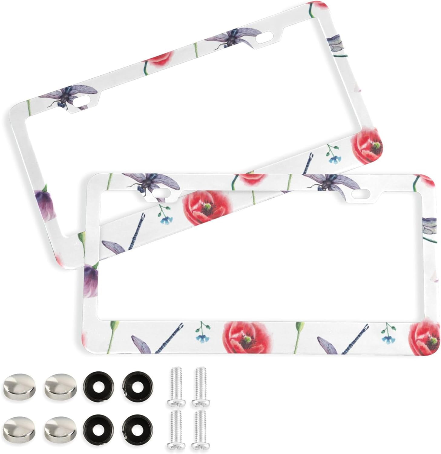 Myst Design Dragonfly Flowers License Plate Frames for 2 Screw Tag ...