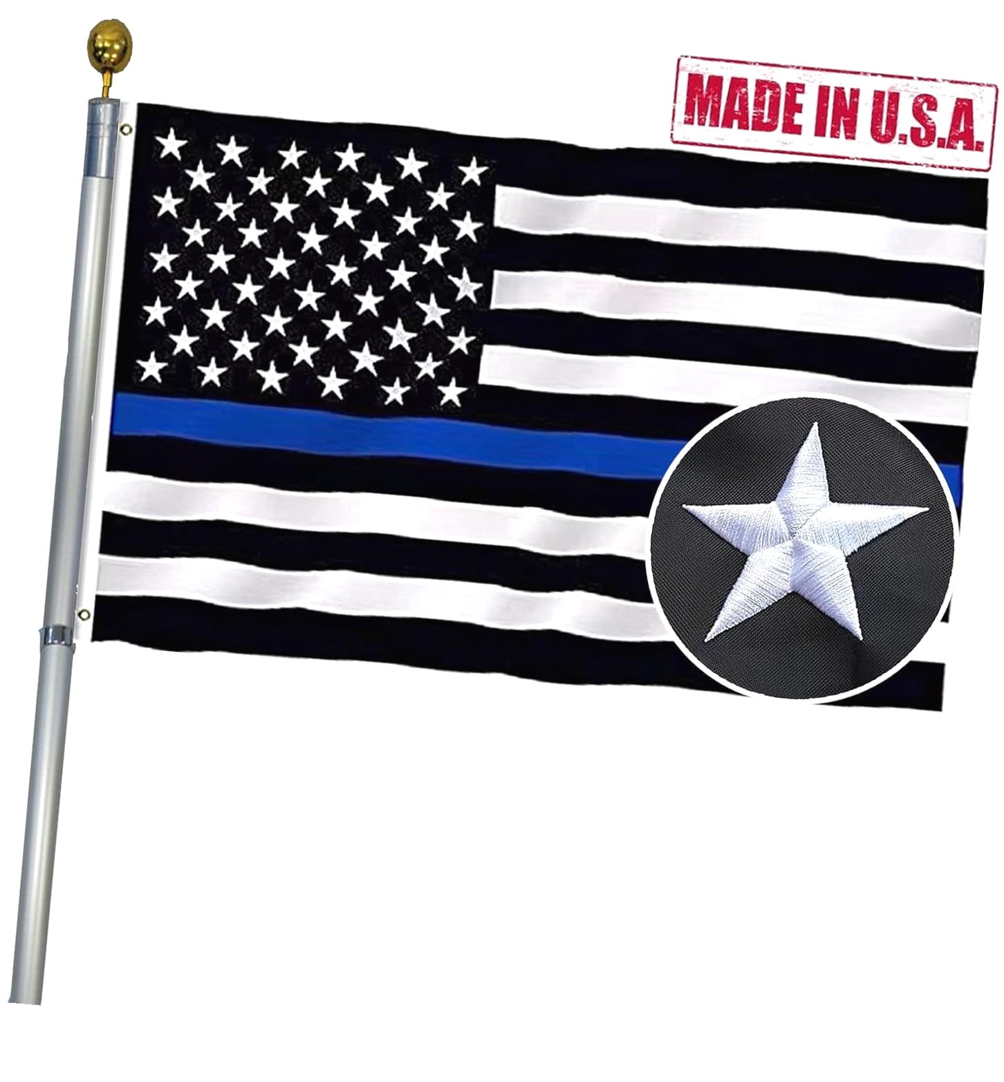 Myst Design Embroidered Thin Blue Line Flags 3x5 Feet -Nylon Blue Line ...