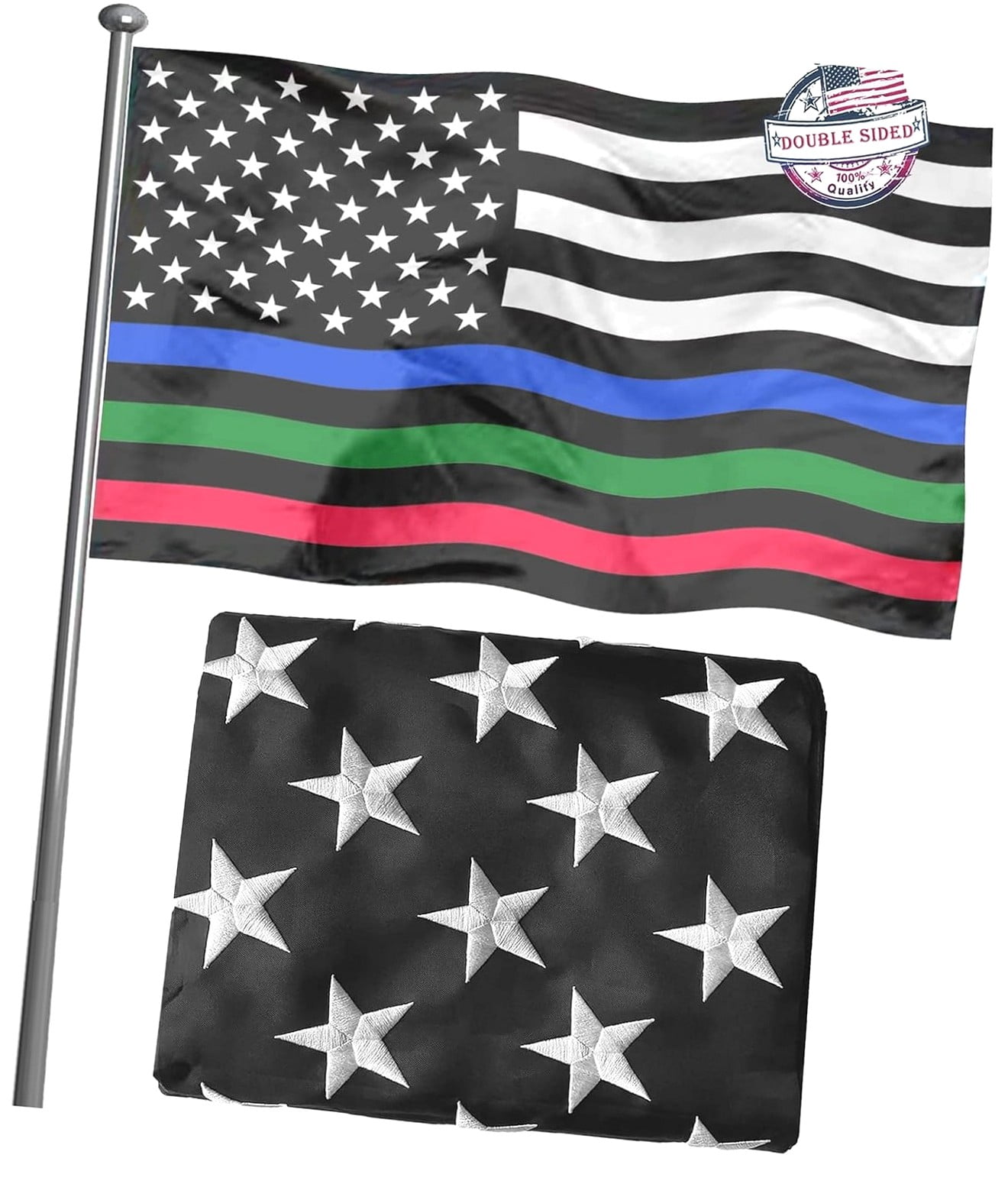 Myst Design Embroidered Thin Blue Red Line Embroidered Stars Flags 3x5 ...