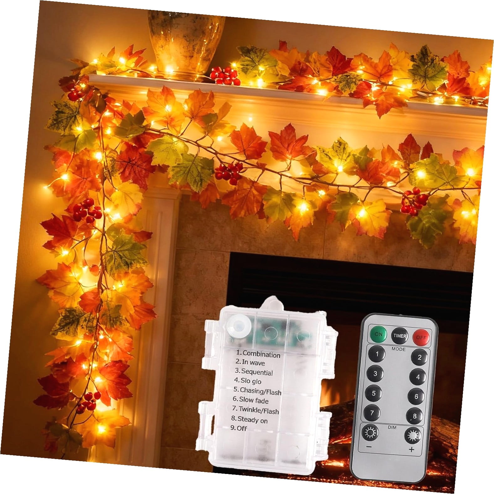 Myst Design Fall Garland with Lights 8 Lighting Modes Timer 5.7ft Fall ...
