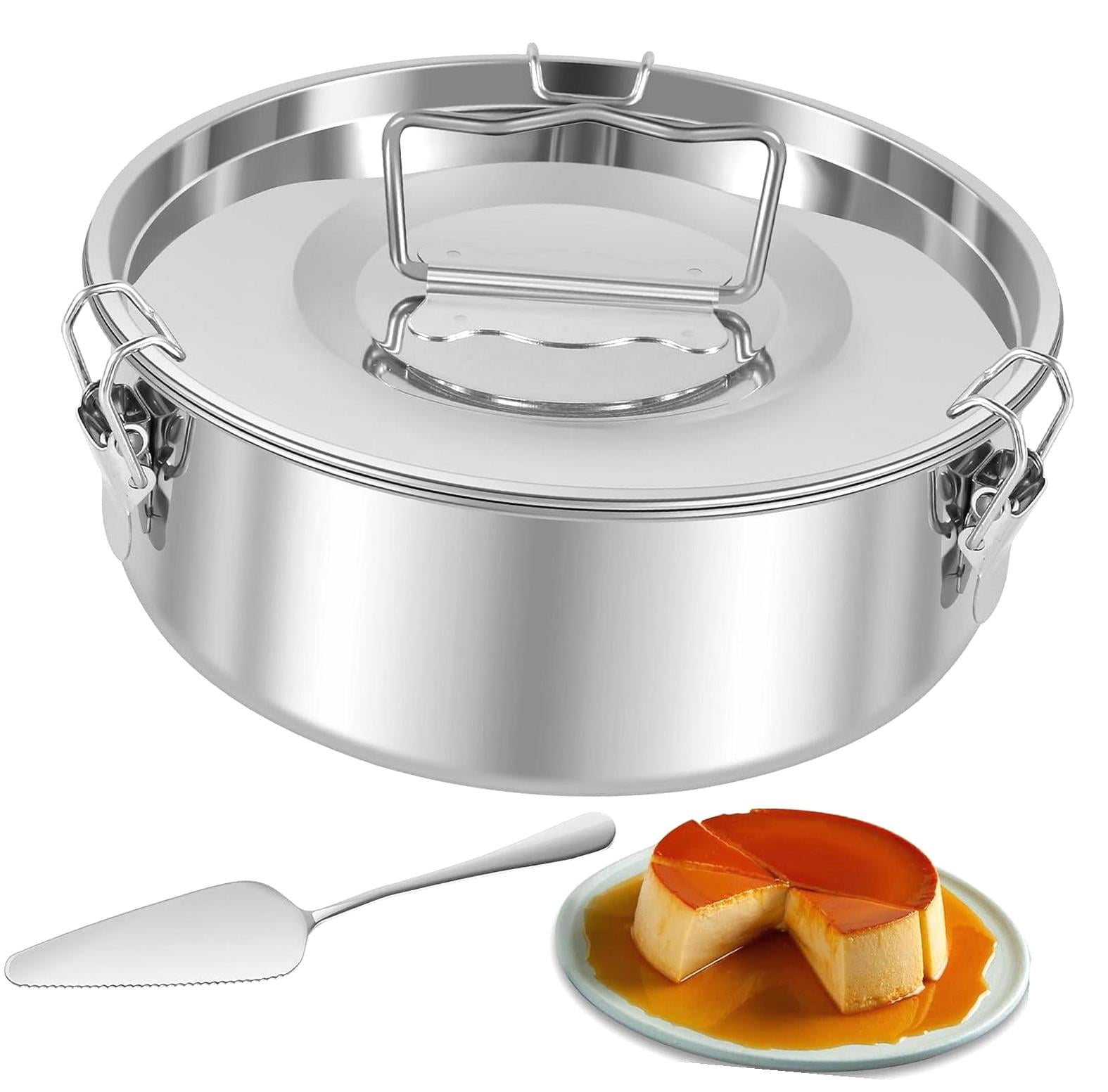 Myst Design Flan with Lid & Handle, 1.5Qt Stainless Steel Flan Pan with ...
