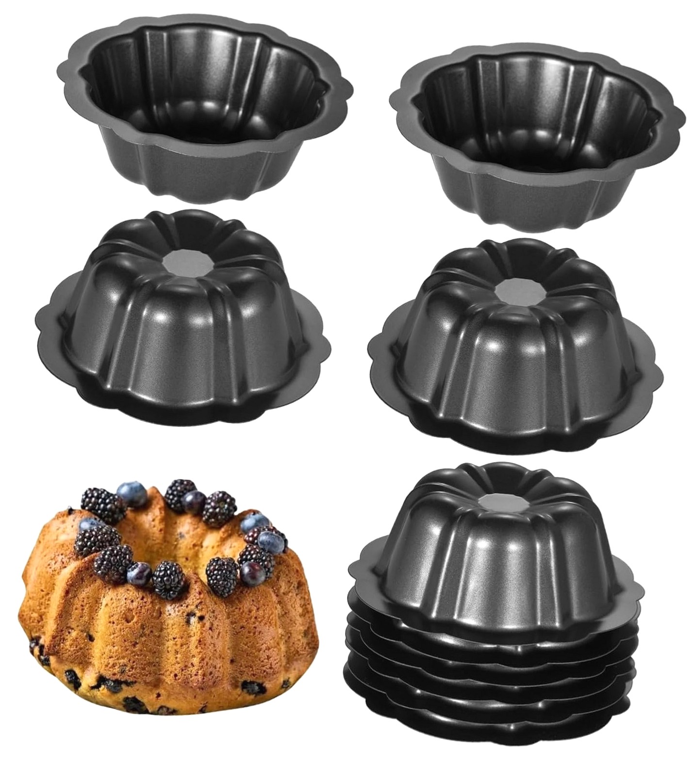 Myst Design Fluted Tube Pan 10 Pieces, 4.5Inch Carbon Steel Cake Molds ...
