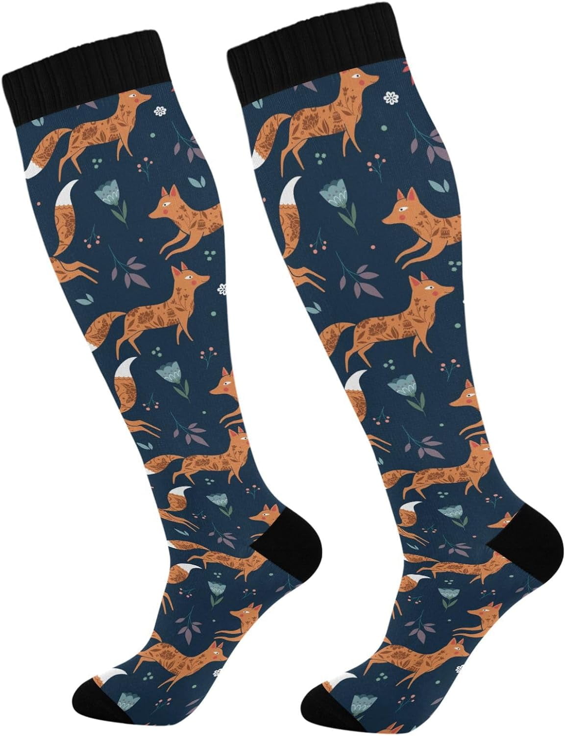 Myst Design Foxes and Flowers Compression Socks 20-30mmHg for Women Men ...