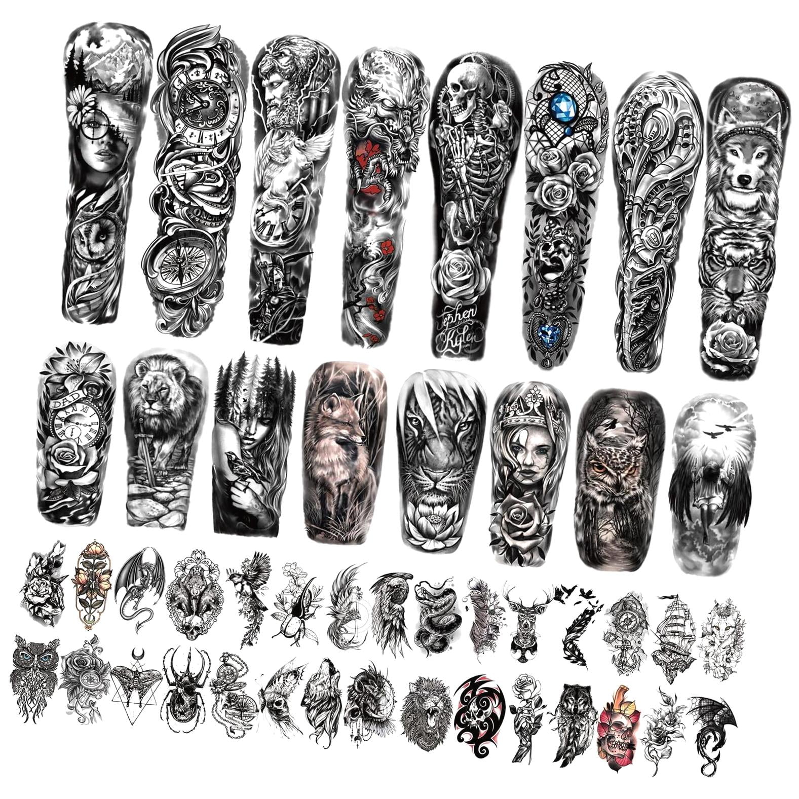 Myst Design Full Arm Temporary Tattoo For Men (L22.8"xW7"), 46 Sheets ...