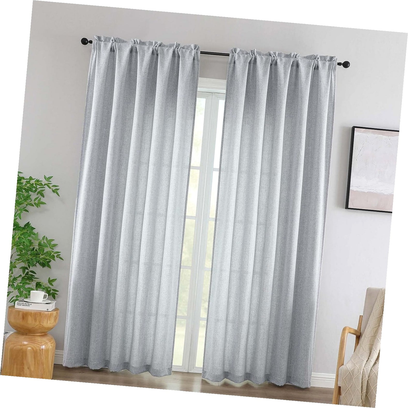 Myst Design Grey Linen Curtains 84 Inch Length 2 Panels Set, Faux Linen ...