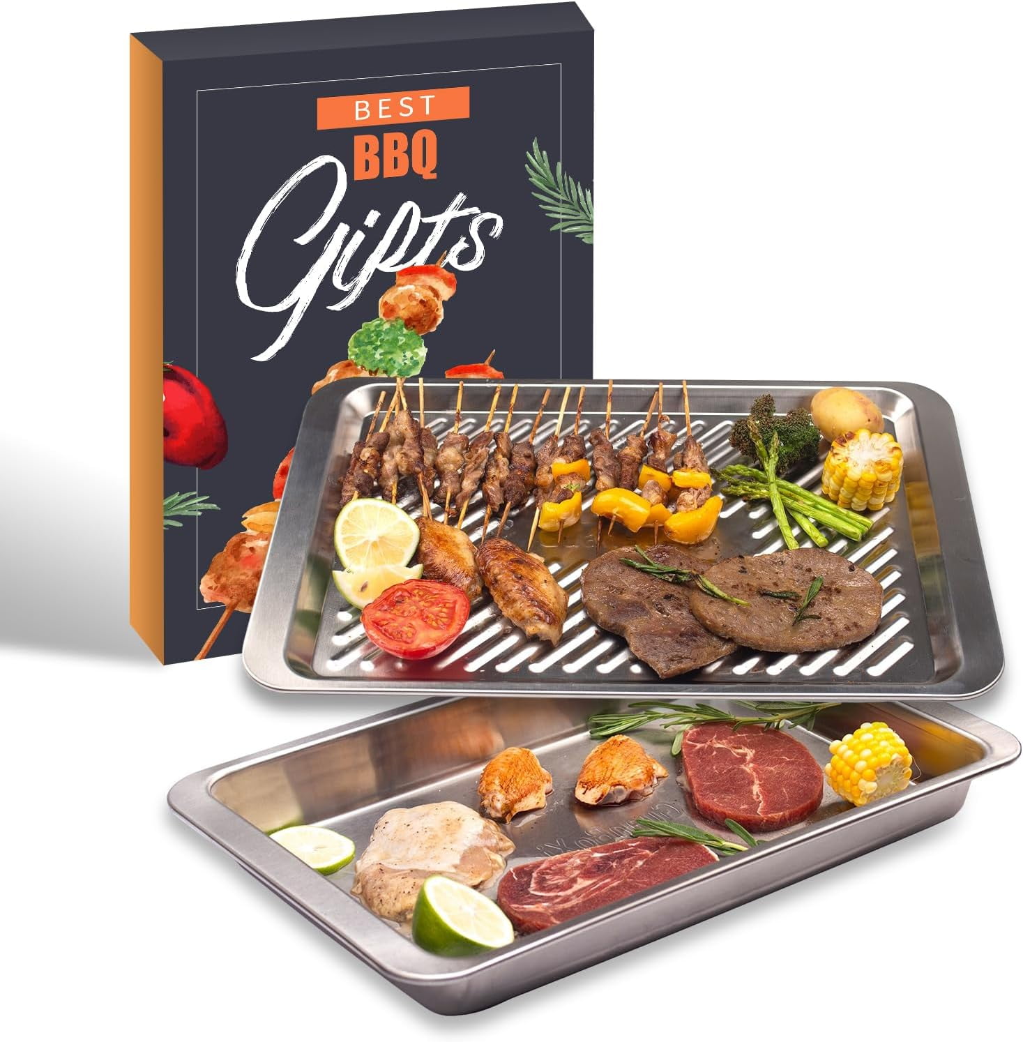 Myst Design Grilling Prep and Serve Trays, Set of 2 Stackable Stainless ...