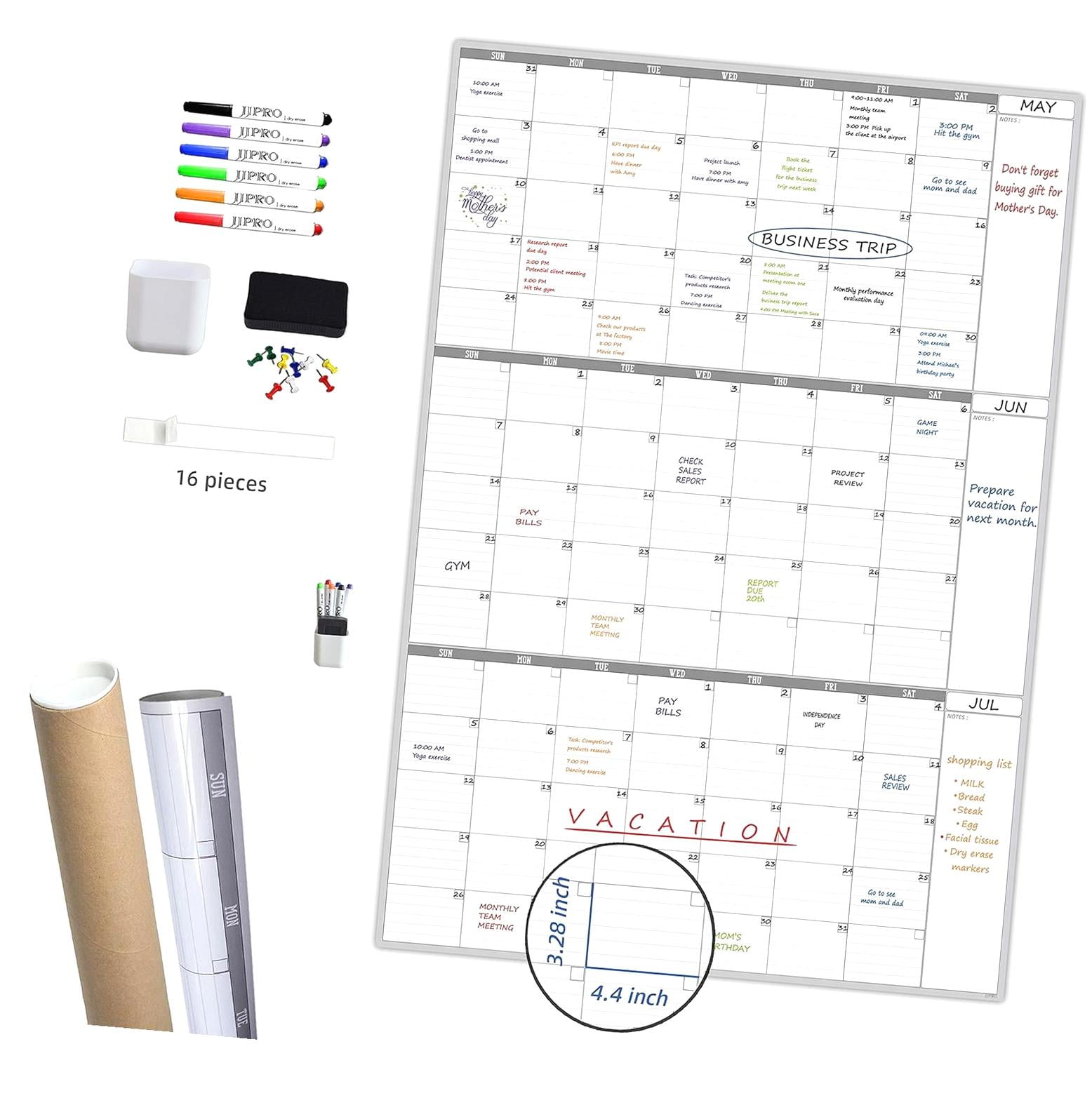 Myst Design Large Calendar for Wall -3 Month Wall Calendar, 36"x52 ...