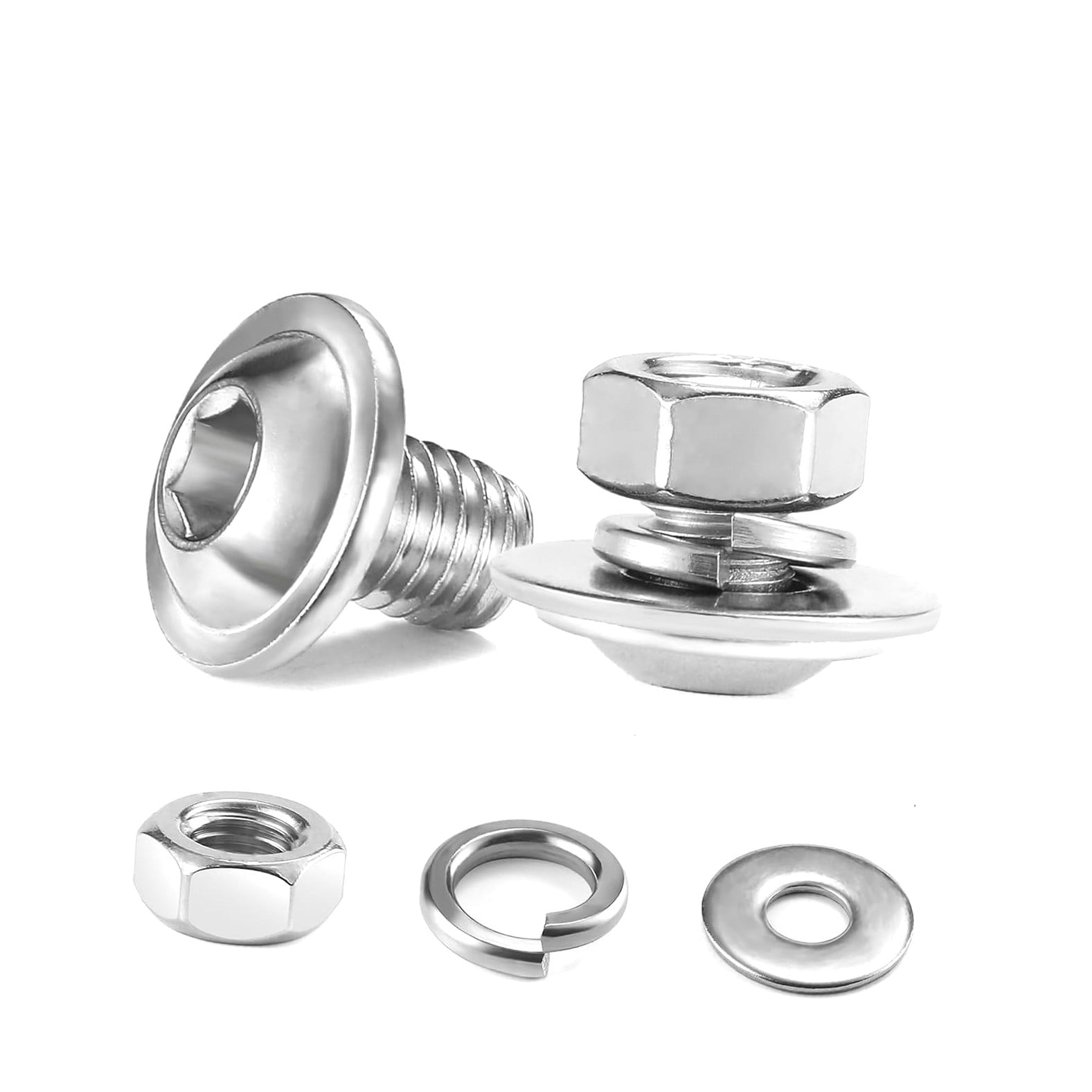 Myst Design M6 8mm Flanged Button Screws Bolts, Nuts, Flat Lock Washers ...