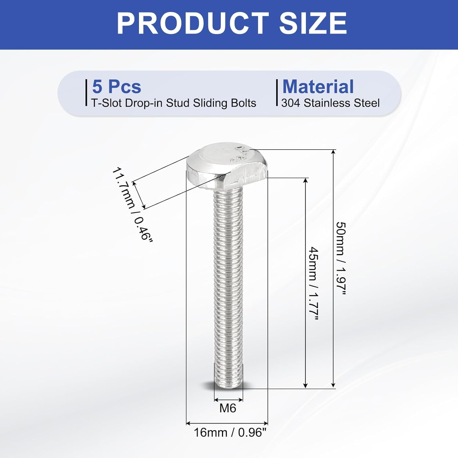 Myst Design M8 x 25 mm T Slot Bolts, 20 Pieces 304 Steel Drop-in Bolt T ...