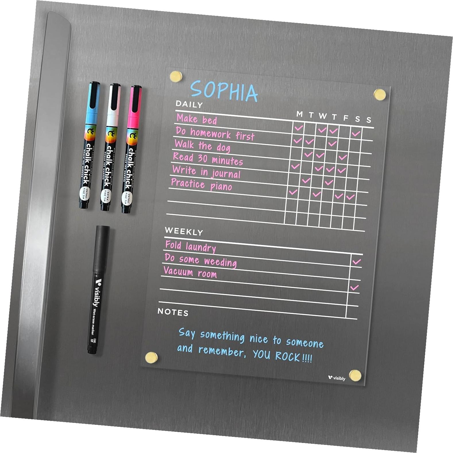 Myst Design Magnetic Acrylic Chore Chart for Refrigerator, Features 4 ...