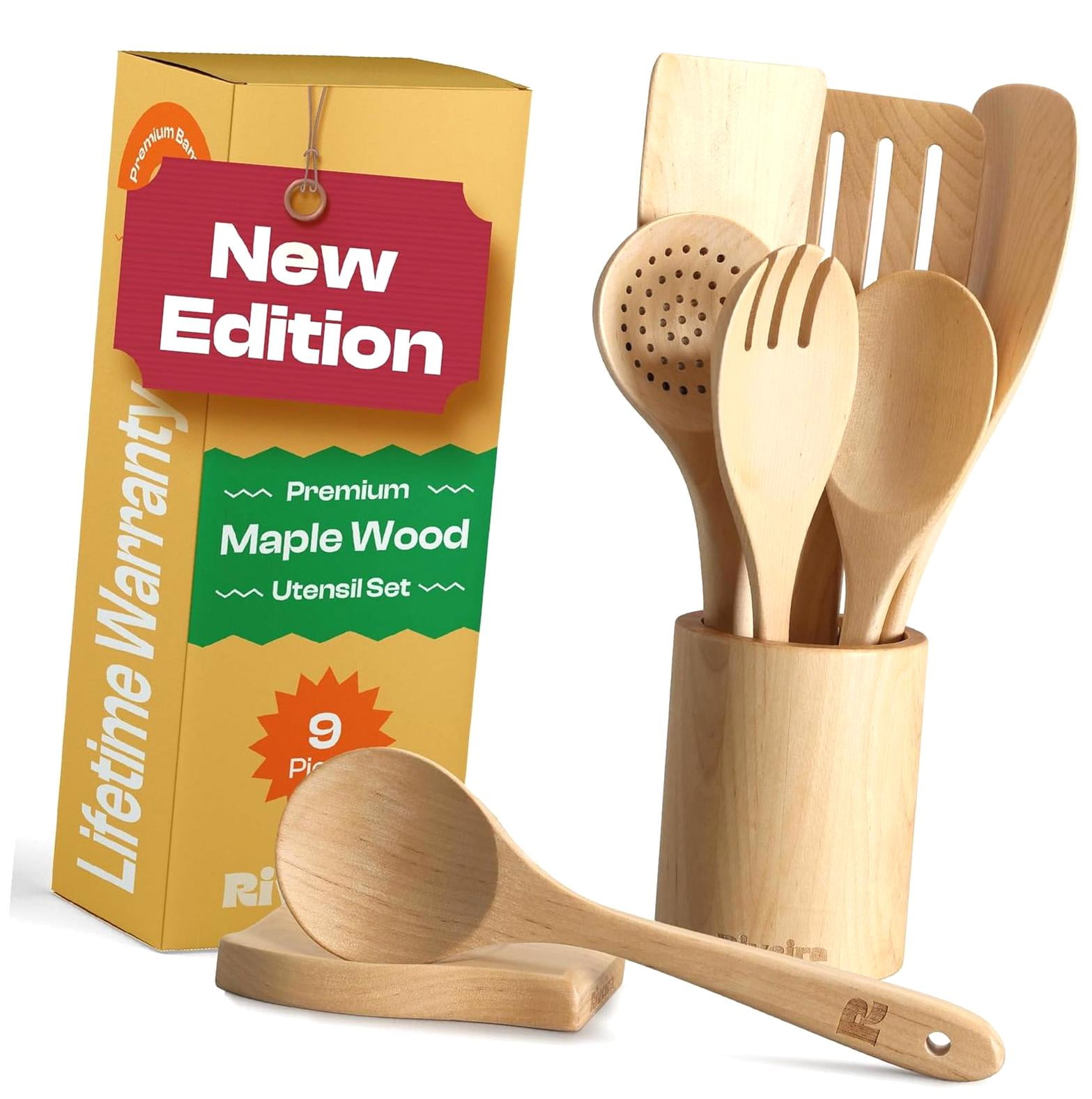 Myst Design Maple Wooden Spoons for Cooking Set of 9 — Natural Maple ...