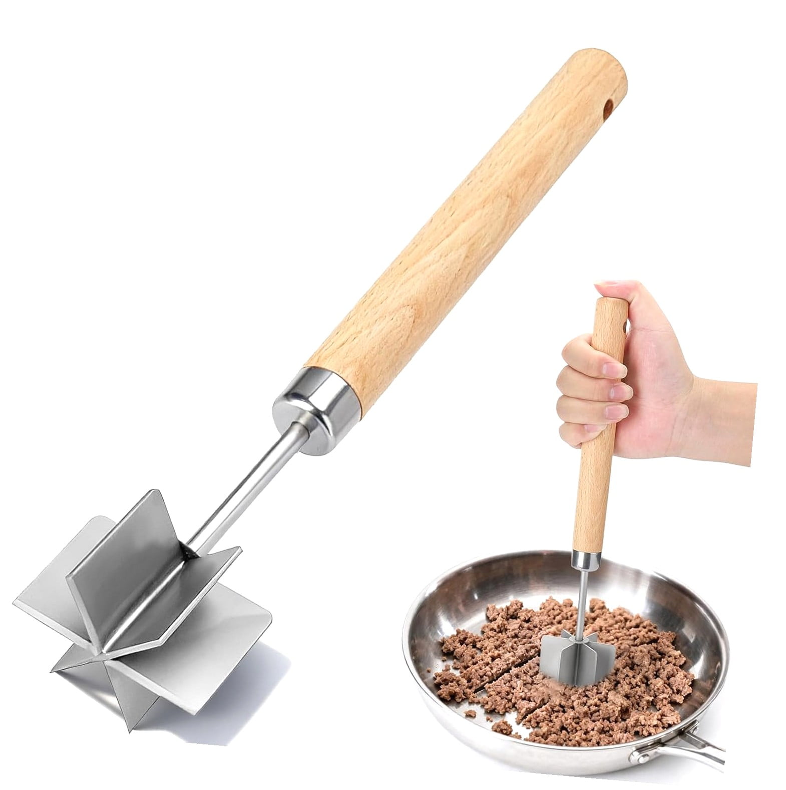 Myst Design Meat Chopper Steel, 6 Curve Blades Meat Masher, 11 Inch ...