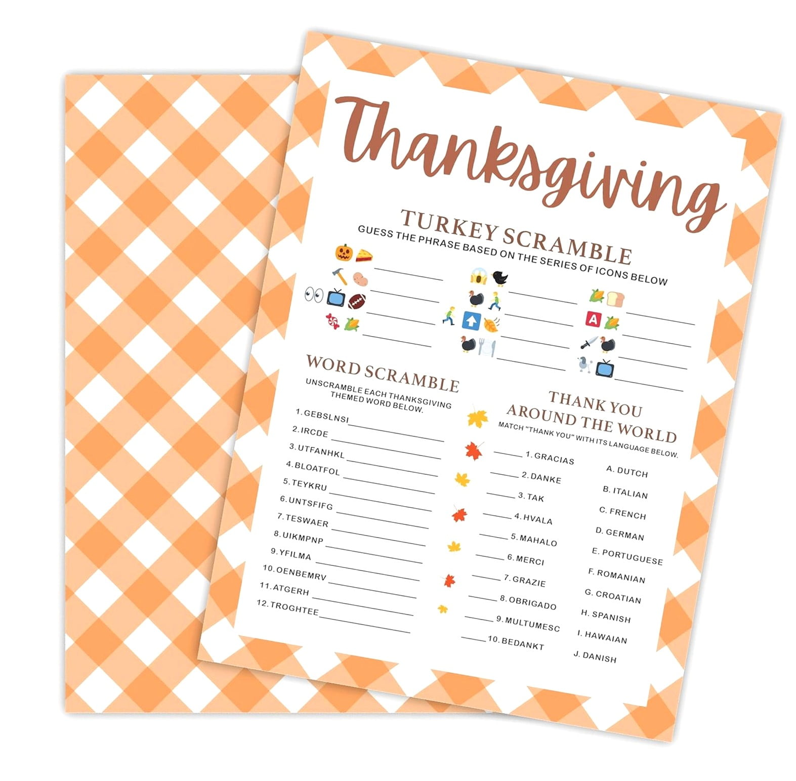 Myst Design Orange Thanksgiving Card Set- Turkey Scramble- 30 Pcs All ...