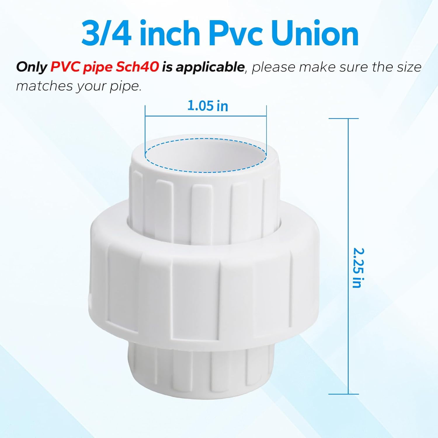 Myst Design PVC Union for 3/4" Pipe Schedule 40, White PVC Pipe Fitting ...