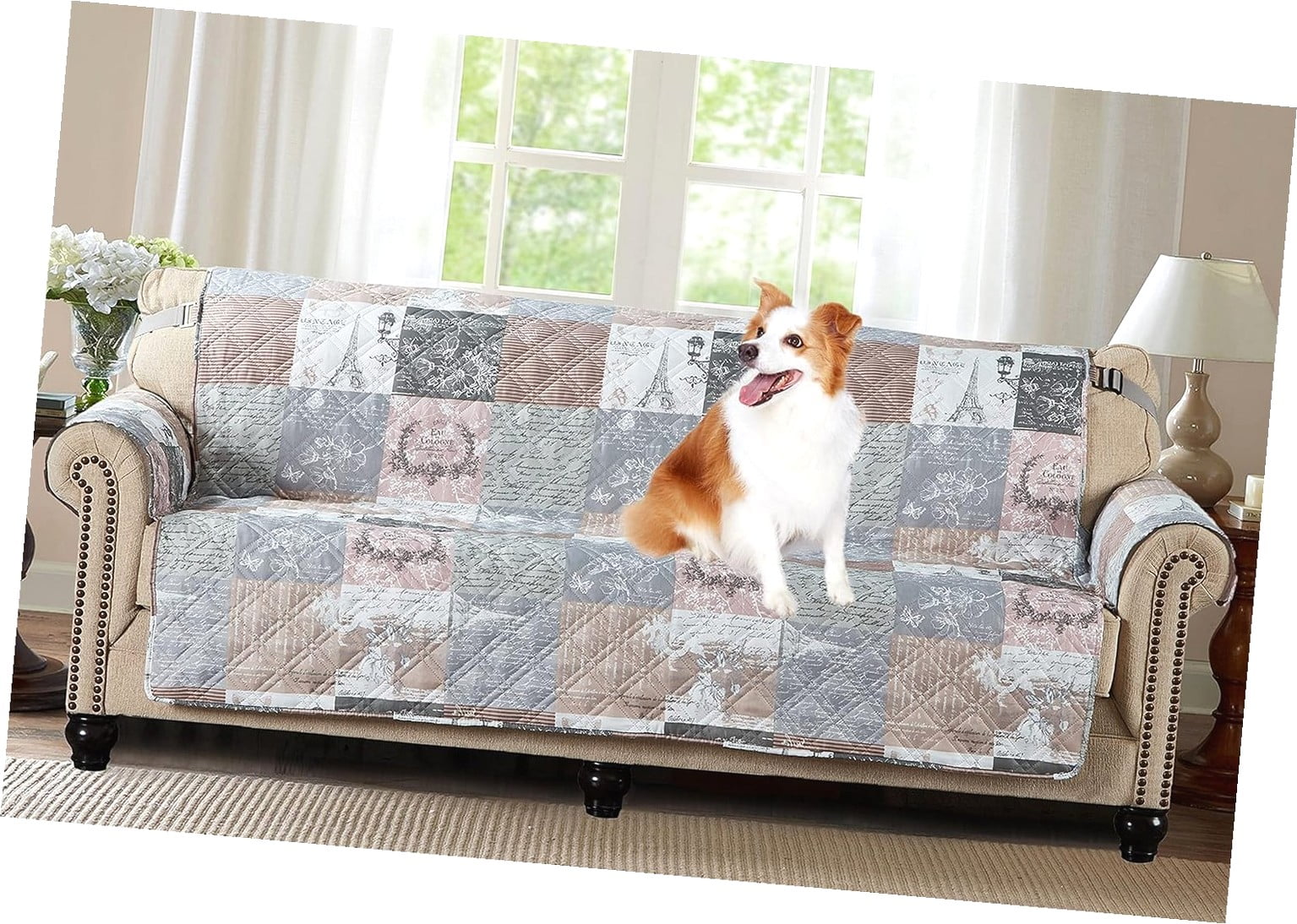 Myst Design Paris and Toile Floral Patchwork Couch Cover, Quilted Large ...