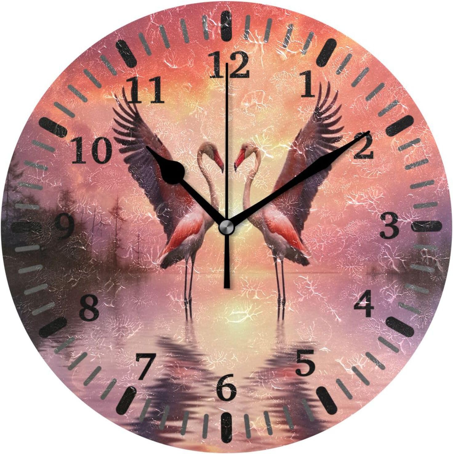 Myst Design Pink Flamingos Lovers Silent Non-Ticking Wall Clock,10 Inch ...