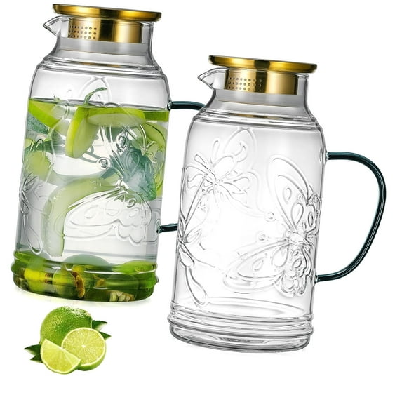 Myst Design Pitcher with Lid and Handle, 2-Pack 68 oz/2 Liter ...