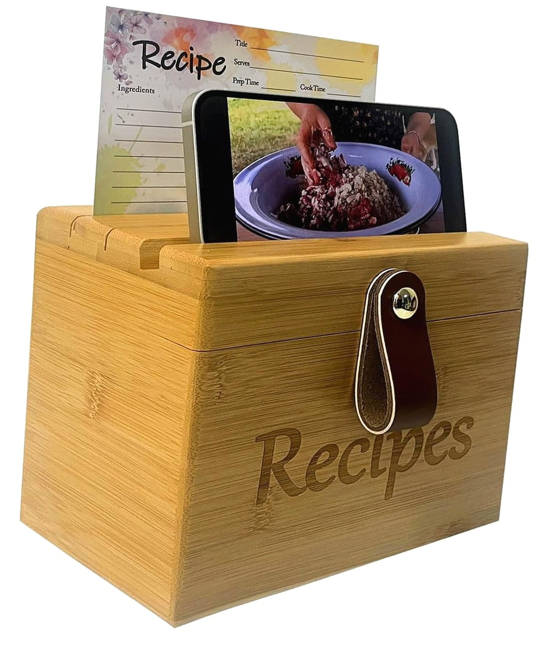 Myst Design Recipe Box with and Dividers, Faux Handle and Note Pad, 70 ...