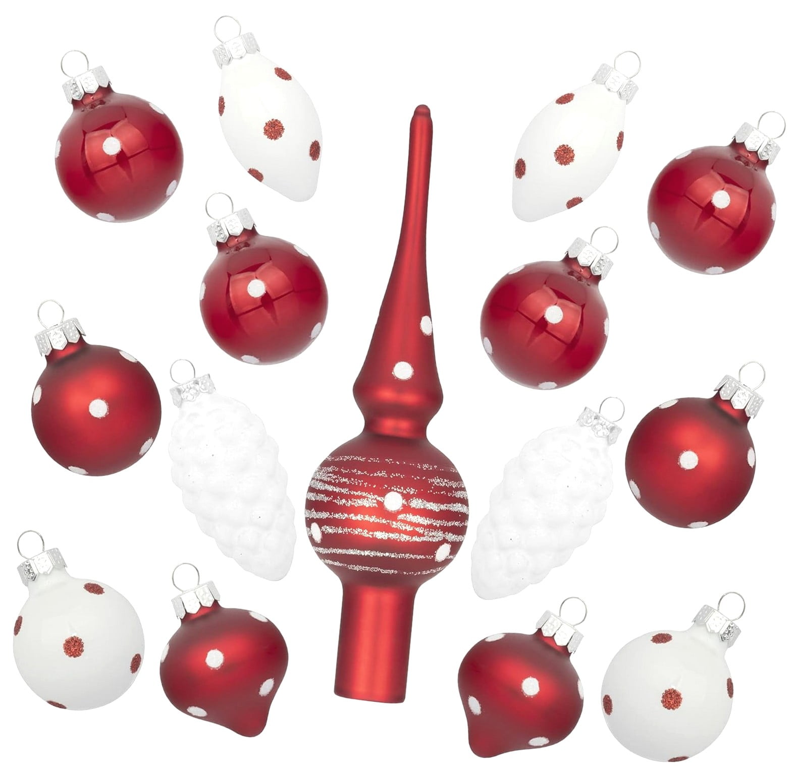 Myst Design Red and White Ornaments and Toppers Set of 15 Christmas ...