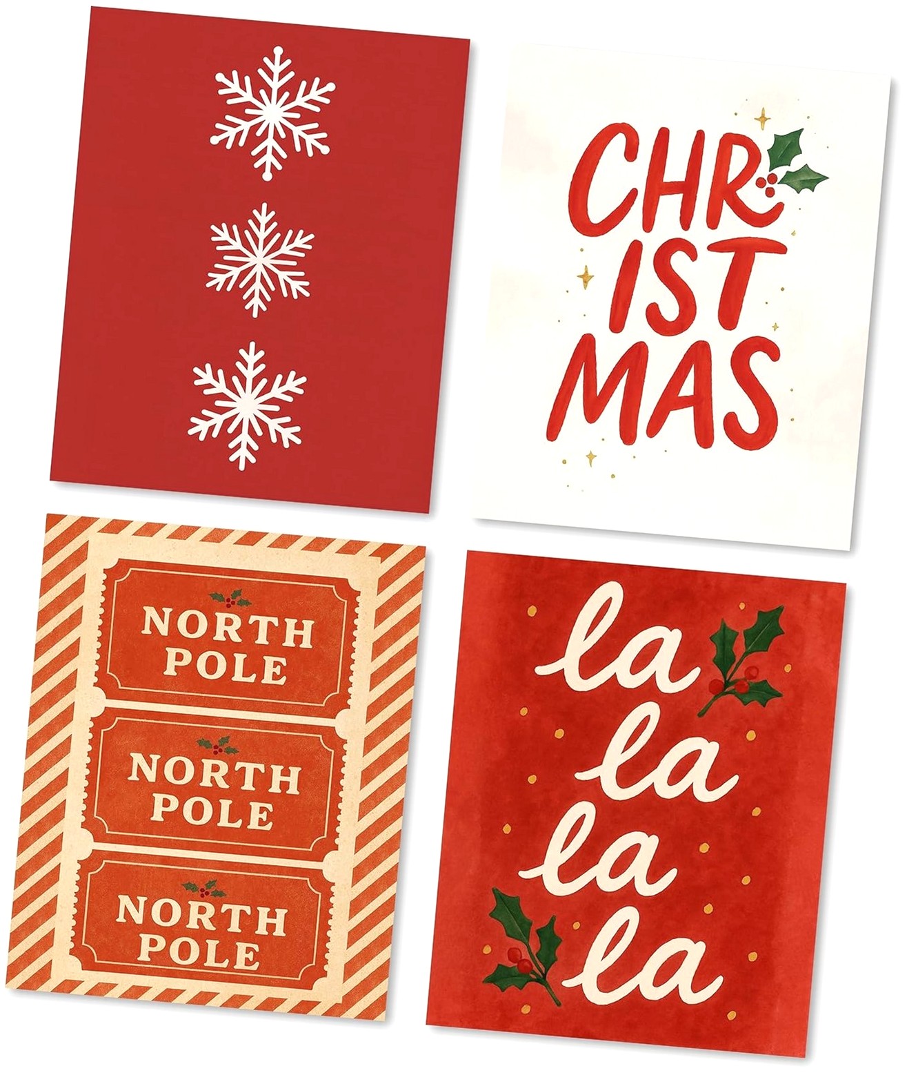 Myst Design Retro Red Christmas Wall Prints Set of 4, Funky Holiday ...