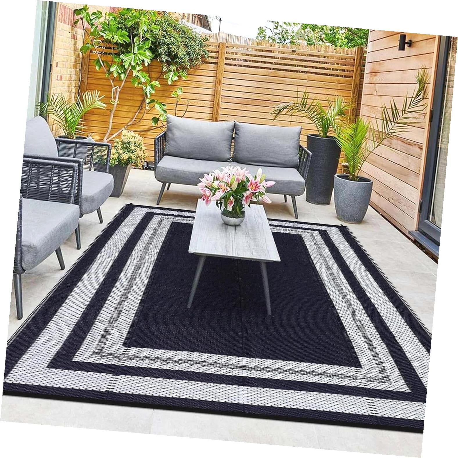 Myst Design Reversible 8x10 Mat Plastic Straw Rug Bordered Pattern Area ...