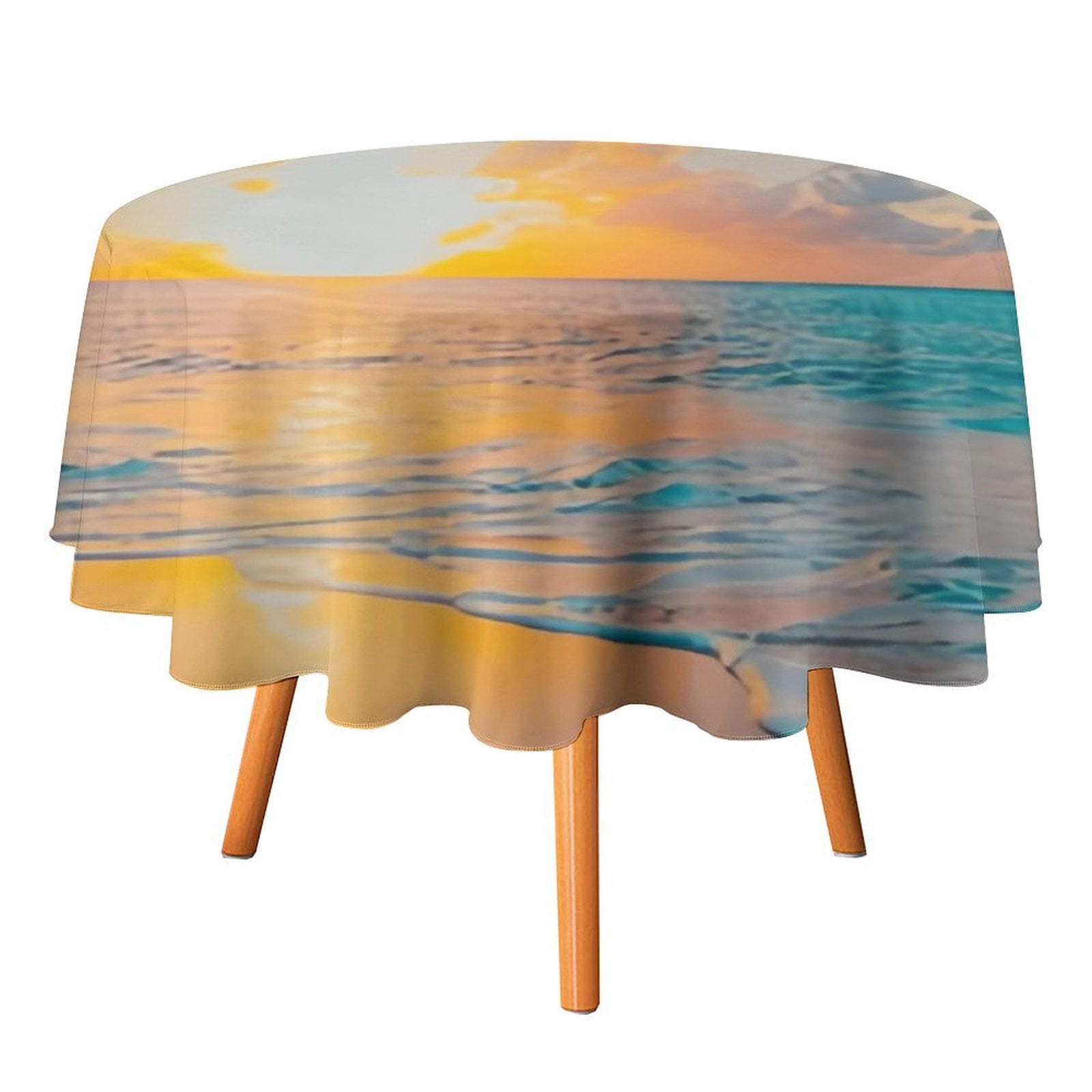Myst Design Round Tablecloth, Beautiful Sunset Beach Table Cloth ...