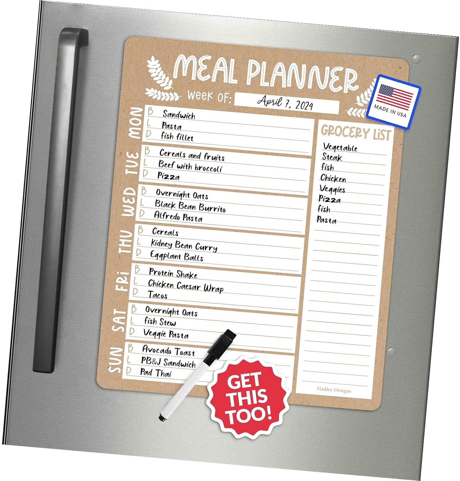 Myst Design Rustic Meal Planner for Refrigerator with Grocery List for ...