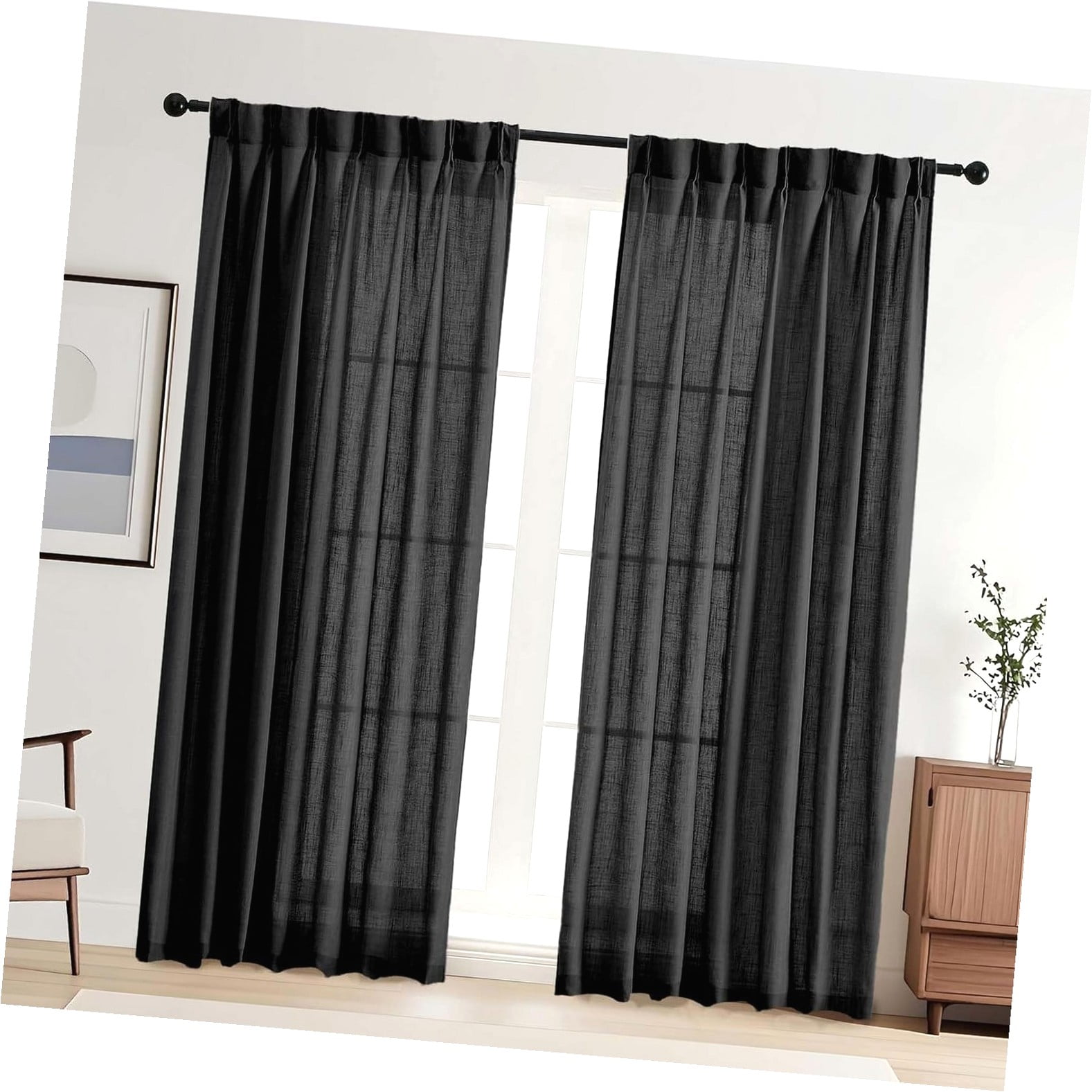 Myst Design Semi Sheer Curtains 72 Inches Long 2 Panels, Textured Linen ...