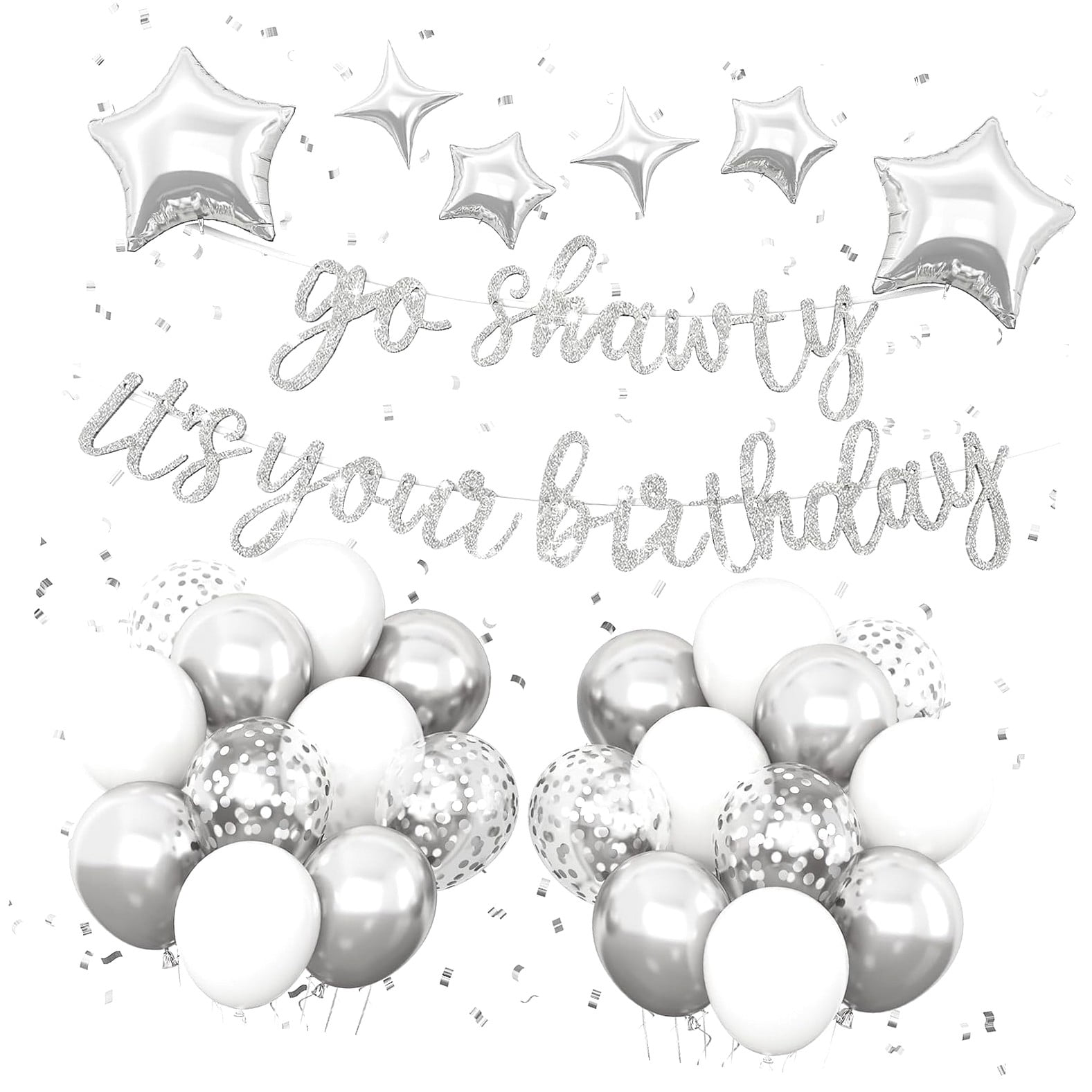 Myst Design Silver Go Shawty It' Your Birthday Banner Set, Glitter ...