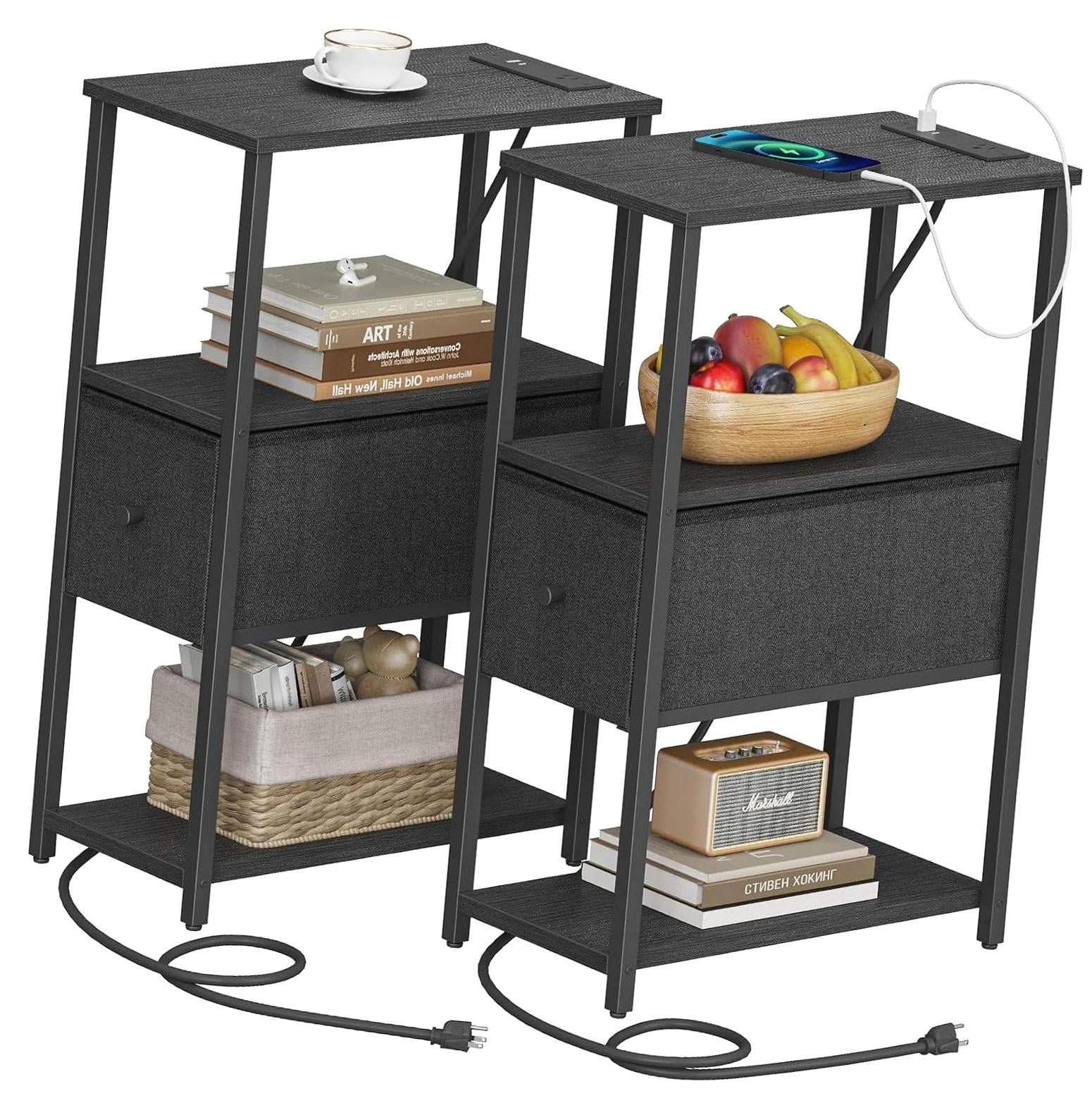 Myst Design Small Narrow End Table with Charging Station, Set of 2 ...