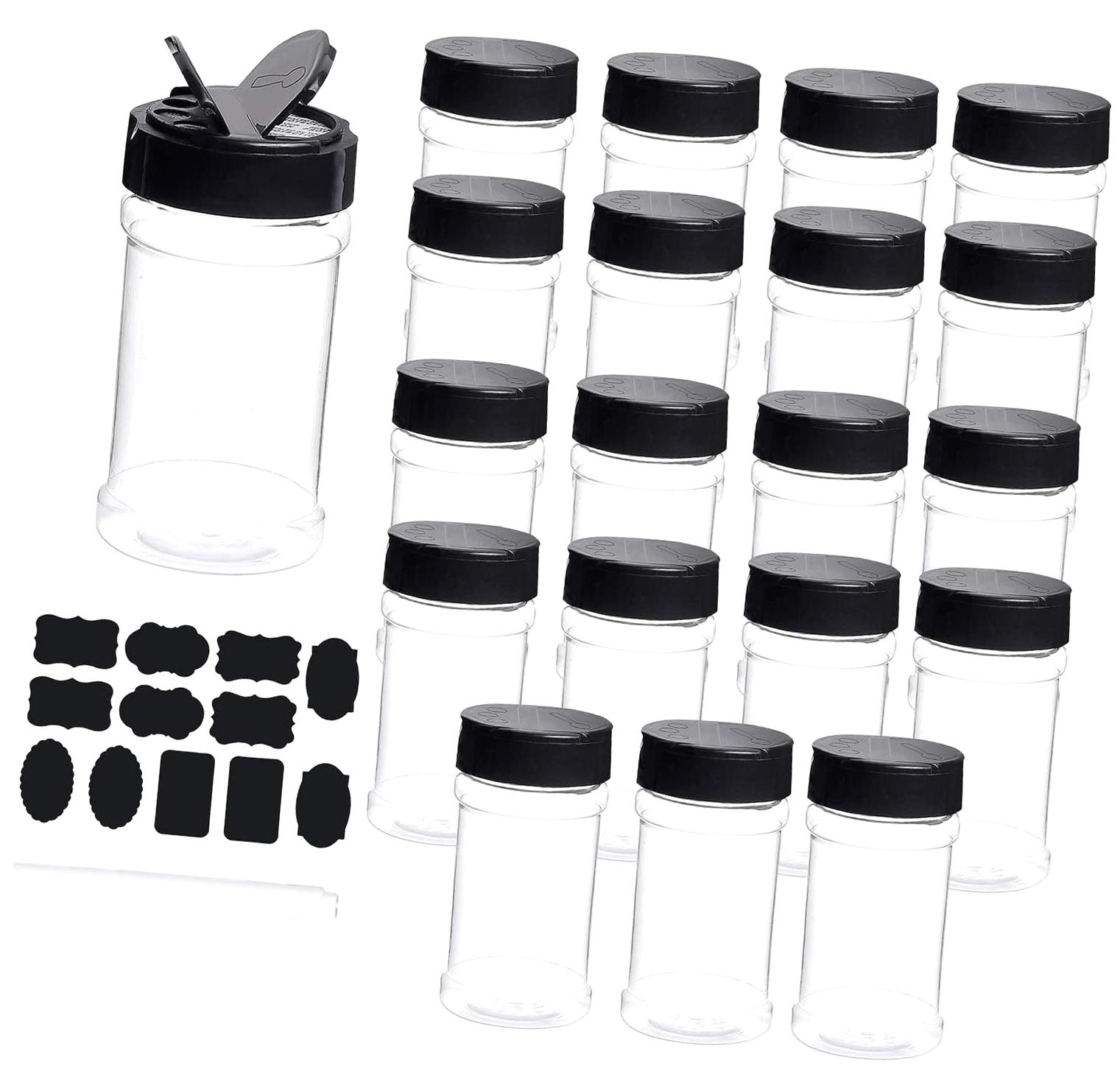 Myst Design Spice Bottles, 20-Piece 7oz Clear Plastic Container Jars ...