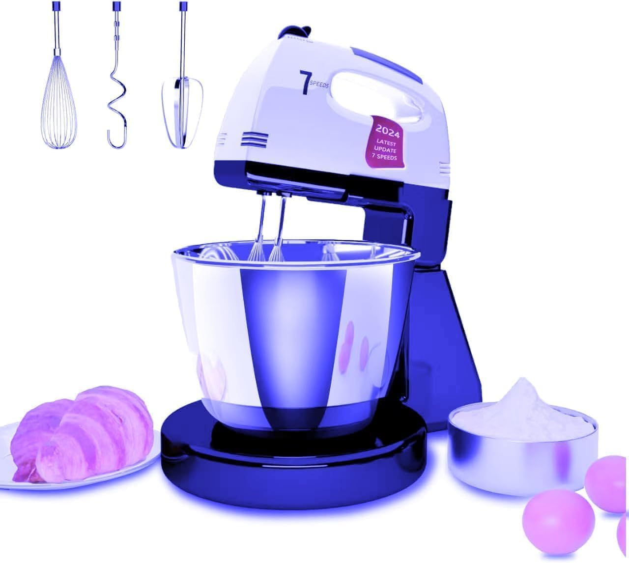 Myst Design Stand Mixers, 7 Speeds With 3QT Steel Bowl, Stand and Hand ...