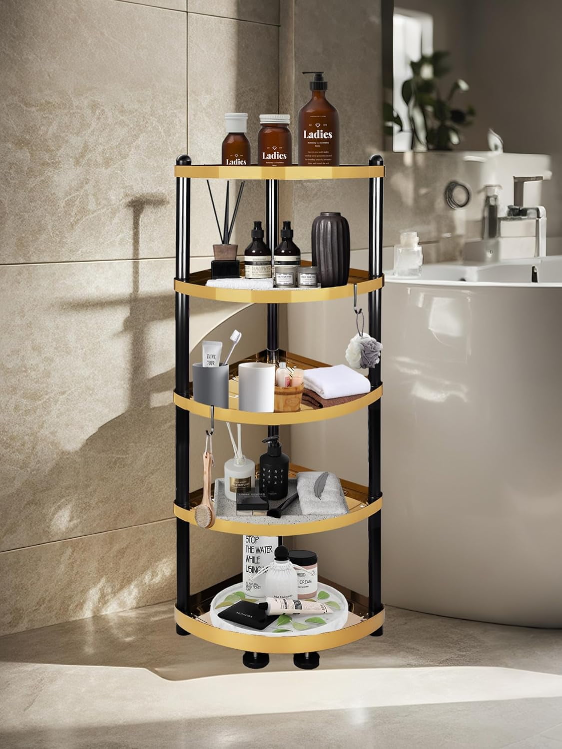 Myst Design Standing Corner Shower Caddy Organizer Shelf with , Steel ...