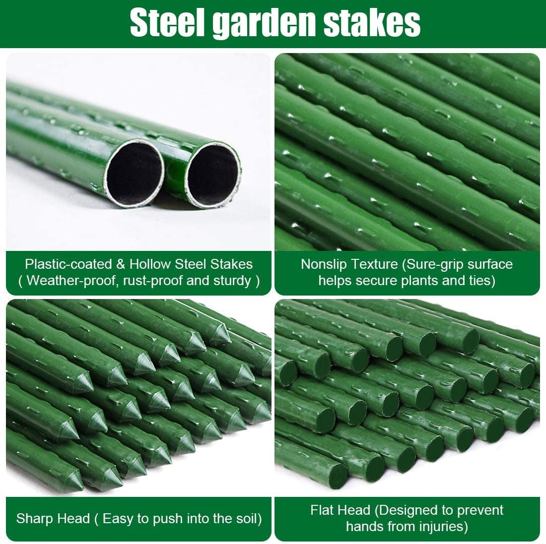 Myst Design Steel Plant Stakes 5 Feet, Plastic Metal Garden Stakes ...