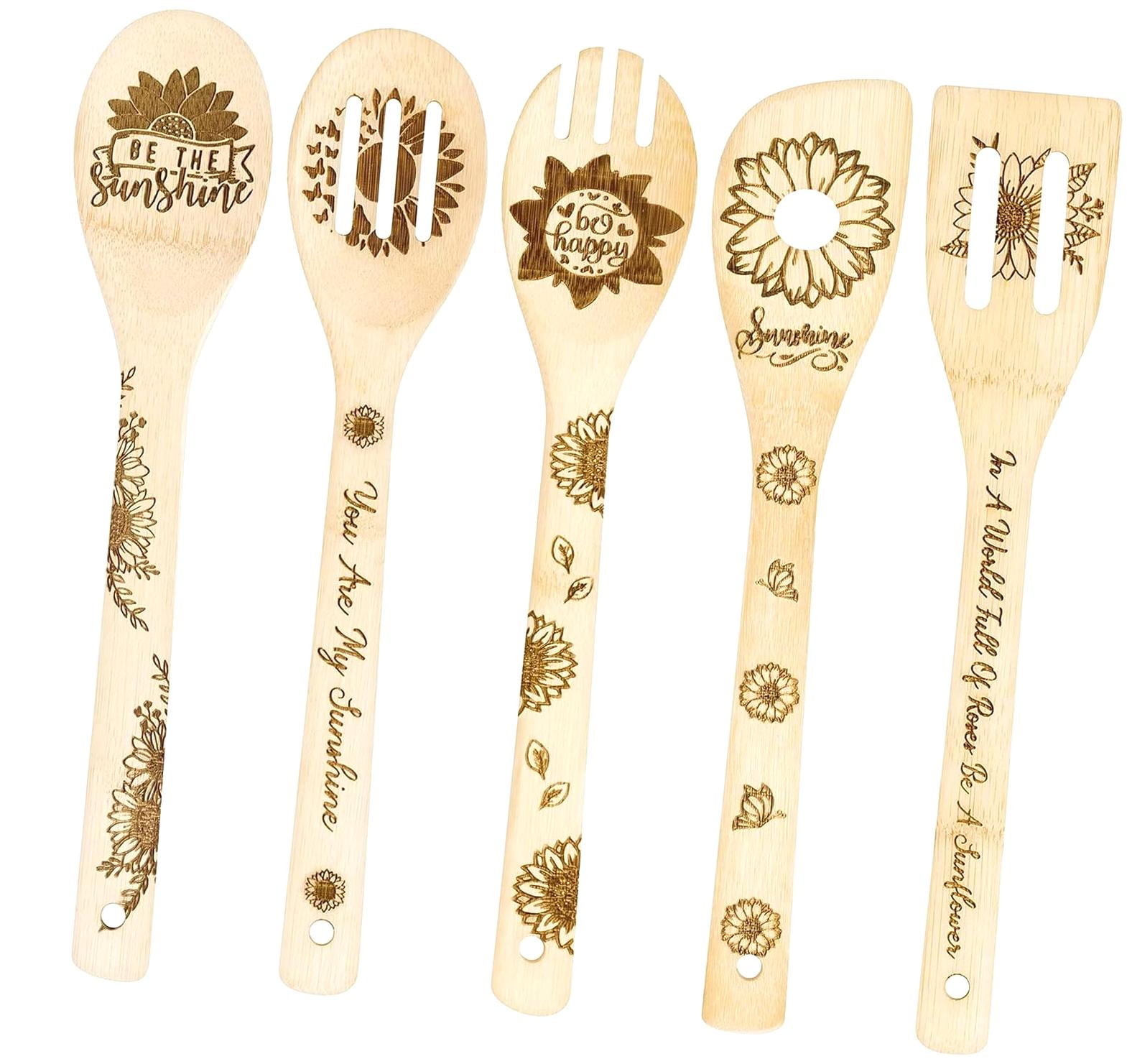 Myst Design Sunflower Wooden Spoon Set - 5 Pieces Summer Sunflower ...