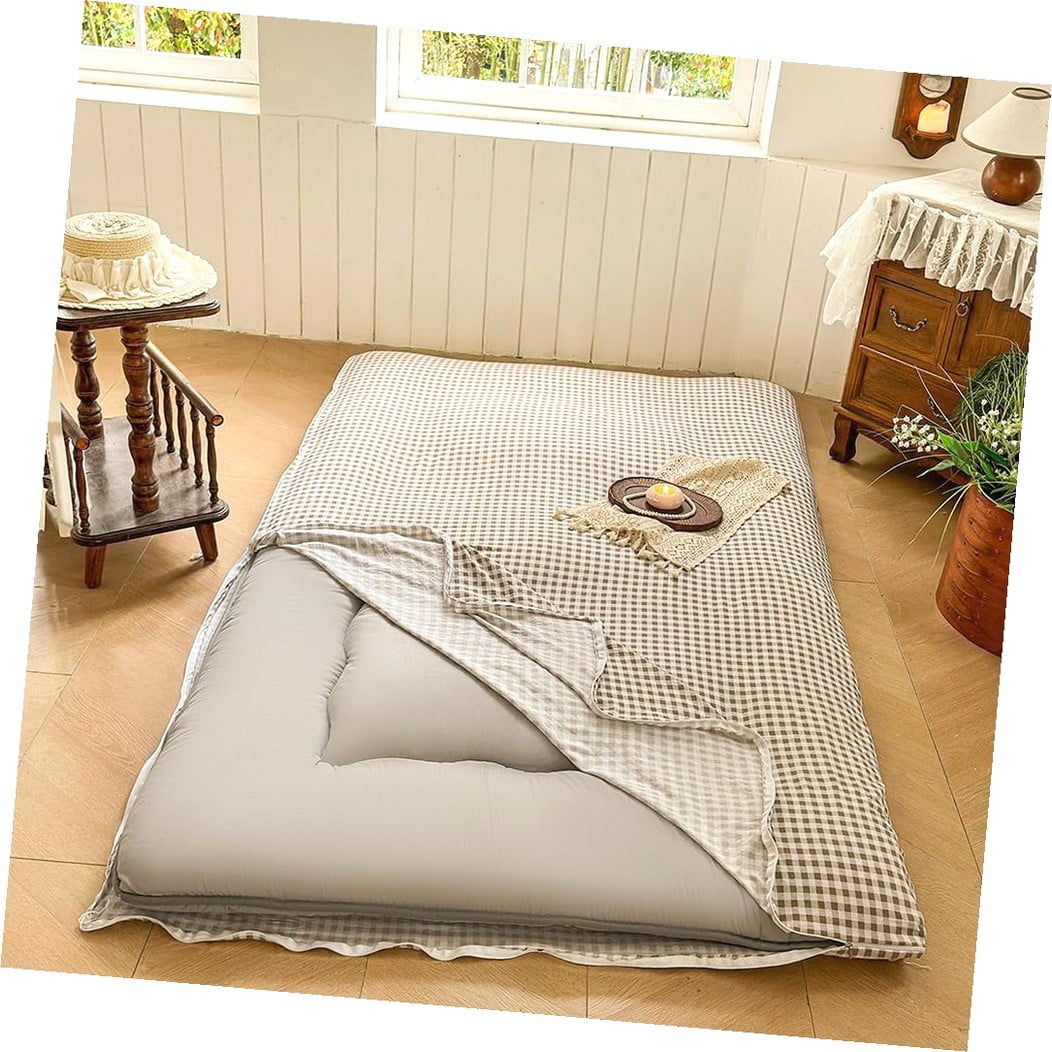 Myst Design Tan Gingham Floor Futon Cover Full for 3-4" Thick Pad ...
