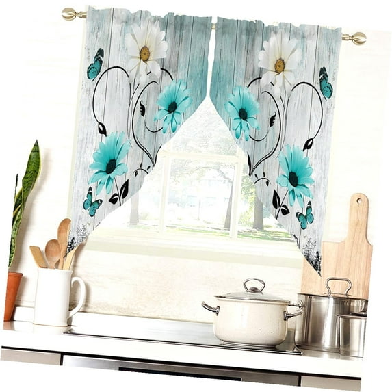 Myst Design Teal Floral Kitchen Valance Curtain for Window Country ...
