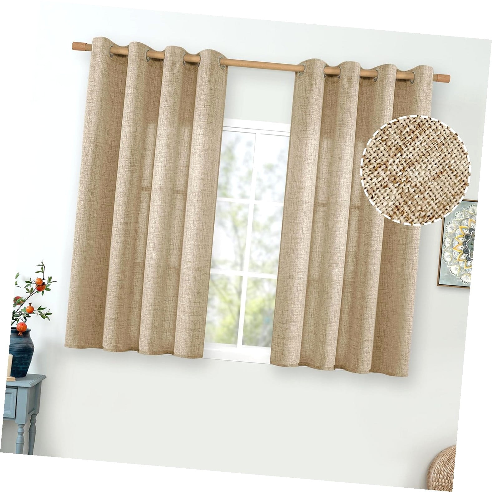 Myst Design Toffee Linen Curtains 45 Inch Length for Basement/Bedroom ...