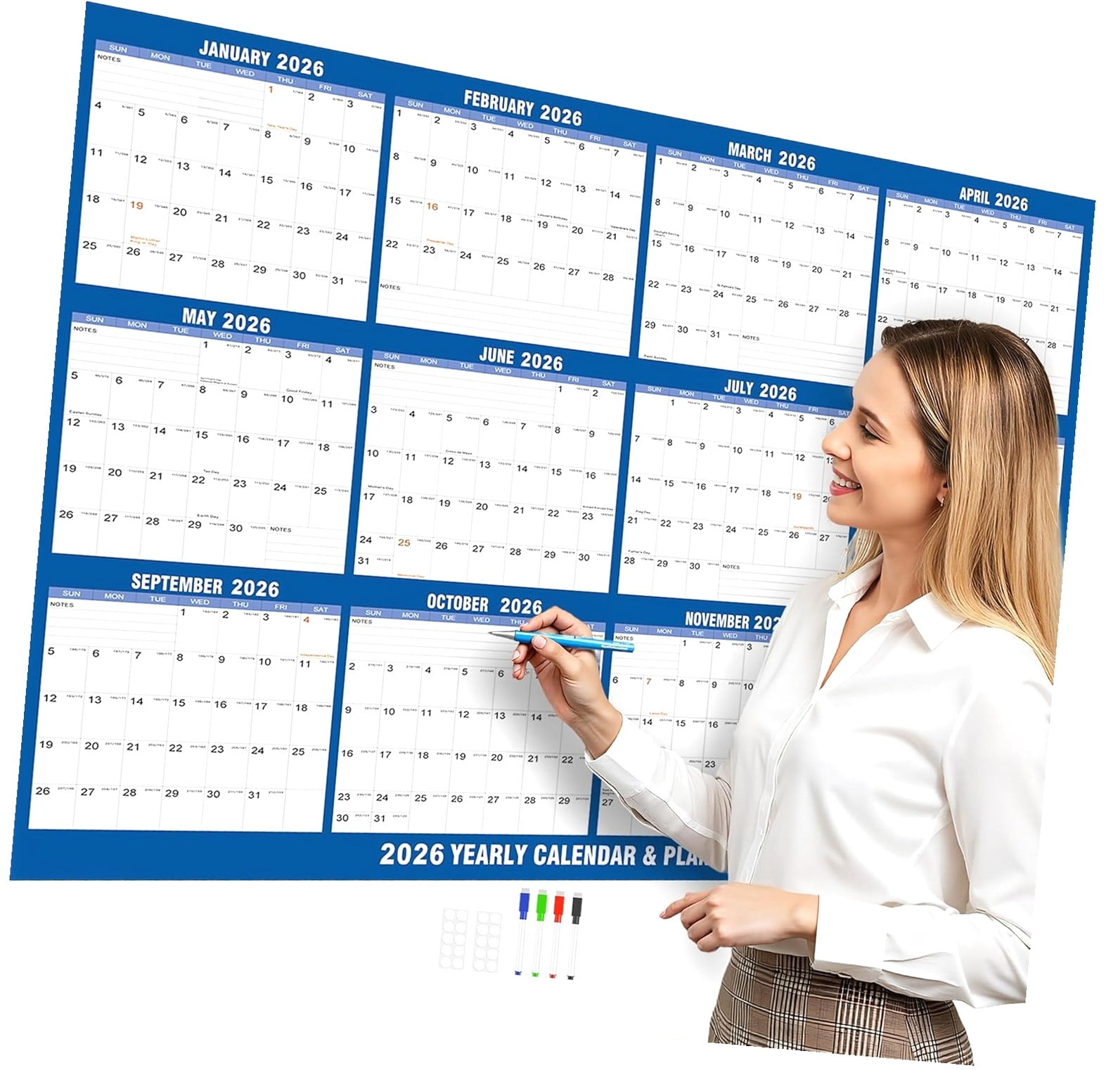 Myst Design Wall Calendar Large 2026-2027 Erasable Wet Dry Laminated ...