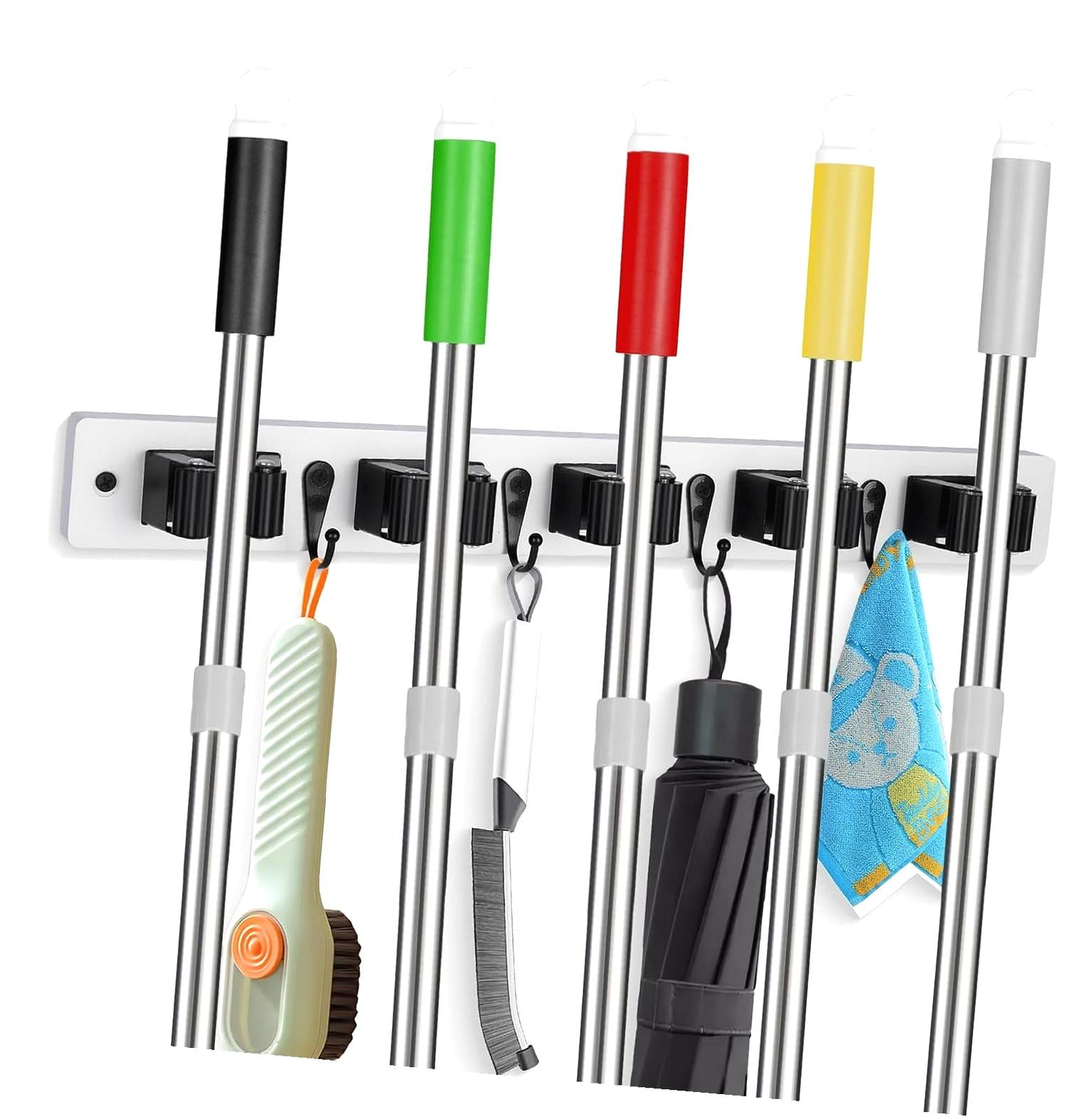 Myst Design Wall-Mounted Broom Organizer with 5 Slots & 4 Clips, Rustic ...