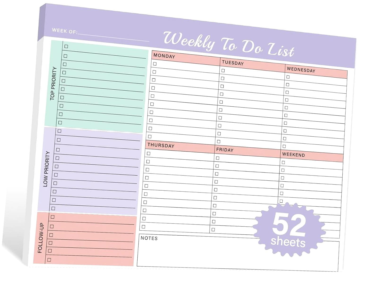 Myst Design Weekly Task List Notepad featuring 52 Undated Detachable ...