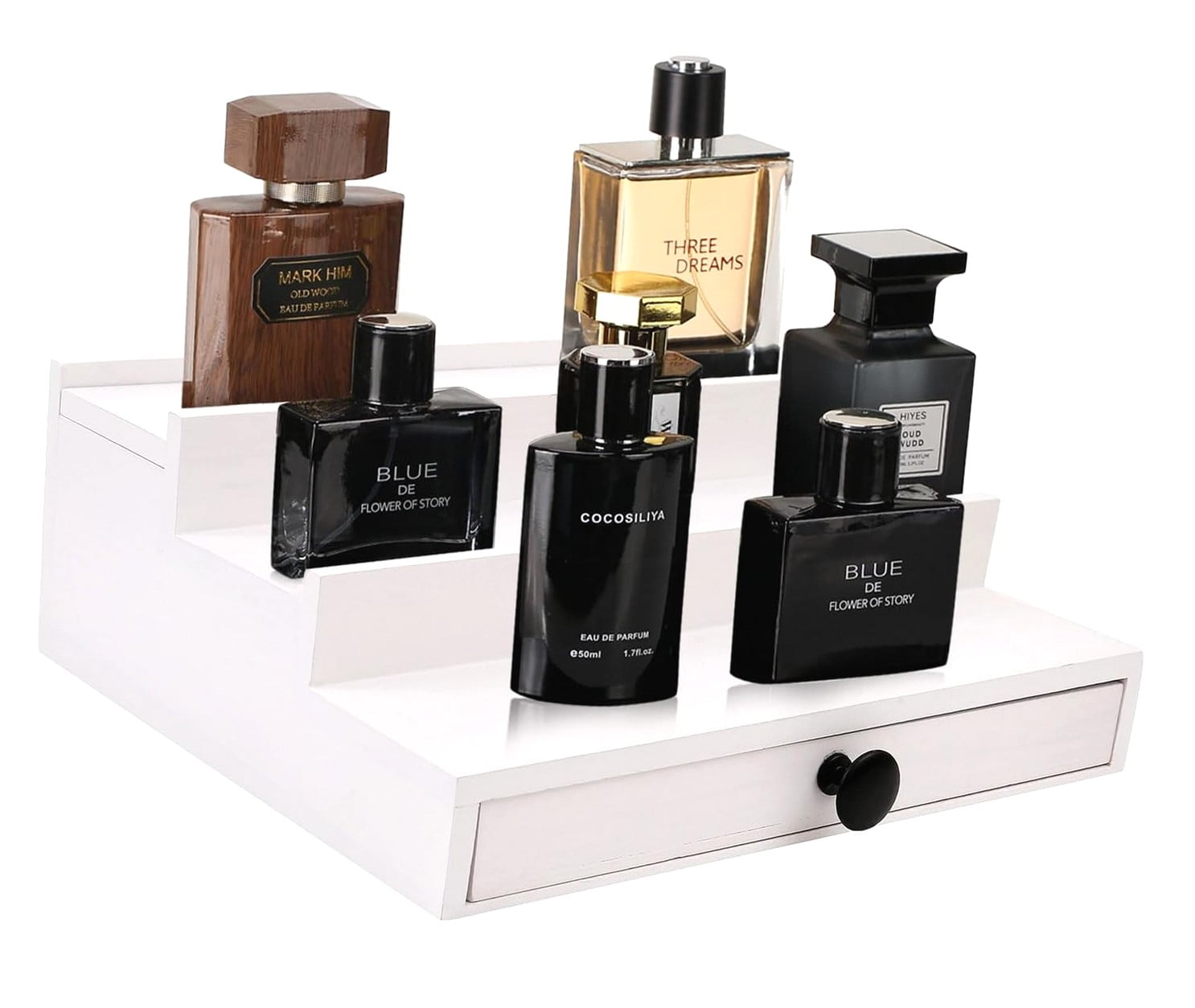 Myst Design White Cologne Organizer, 3-Tier Wooden Perfume Display ...